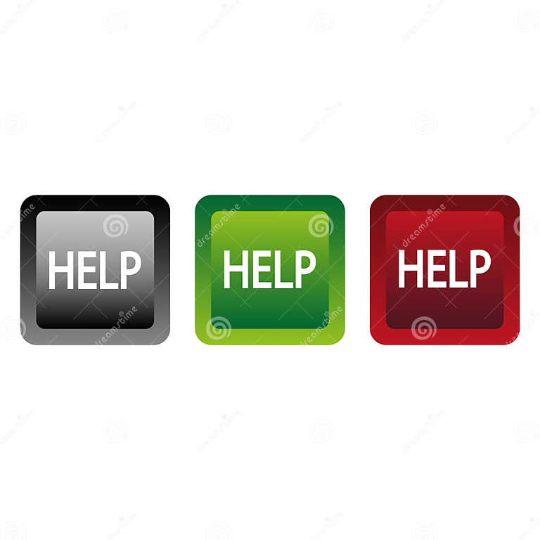 Help Button Icons. Three Color Variations. Simple Text Focus. Vector ...