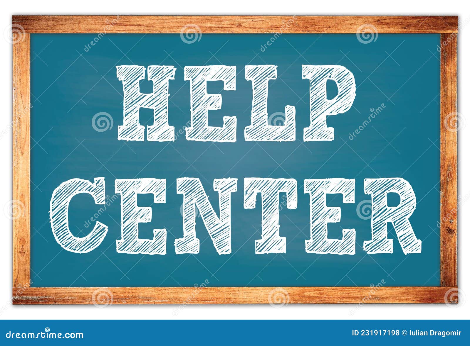 HELP CENTER Words on Blue Wooden Frame School Blackboard Stock ...