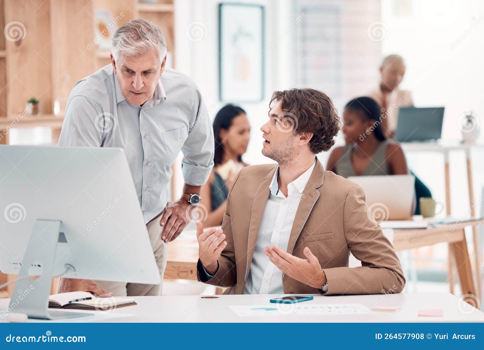 Help, Coaching and Man with Manager at Computer at Tech Startup with ...