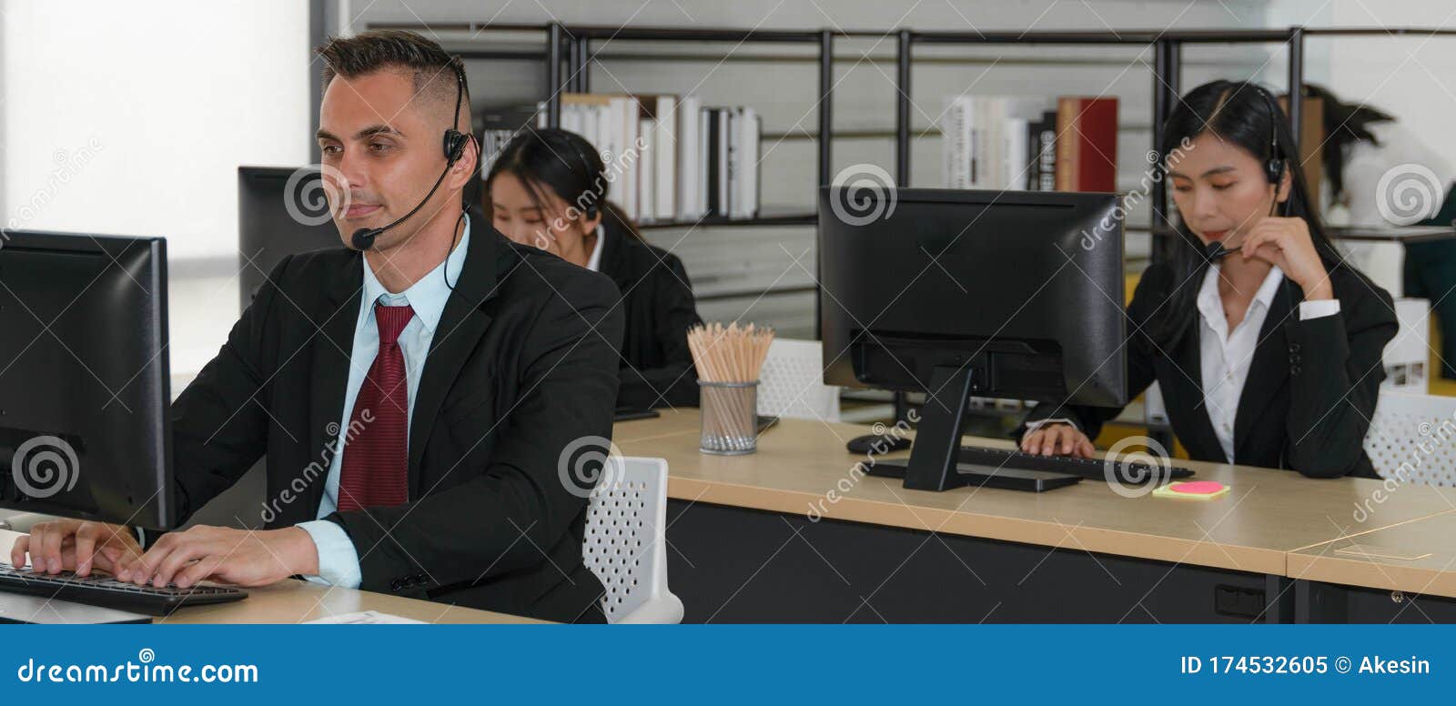 Help Desk and Call Center Agent Working at Customer Service Operation ...