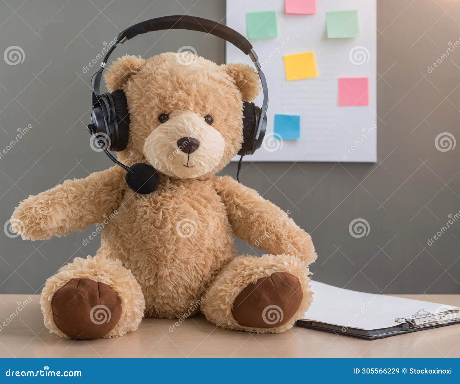 Help Desk Teddy Bear on Office Desk with Headset Stock Illustration - Illustration of cute ...