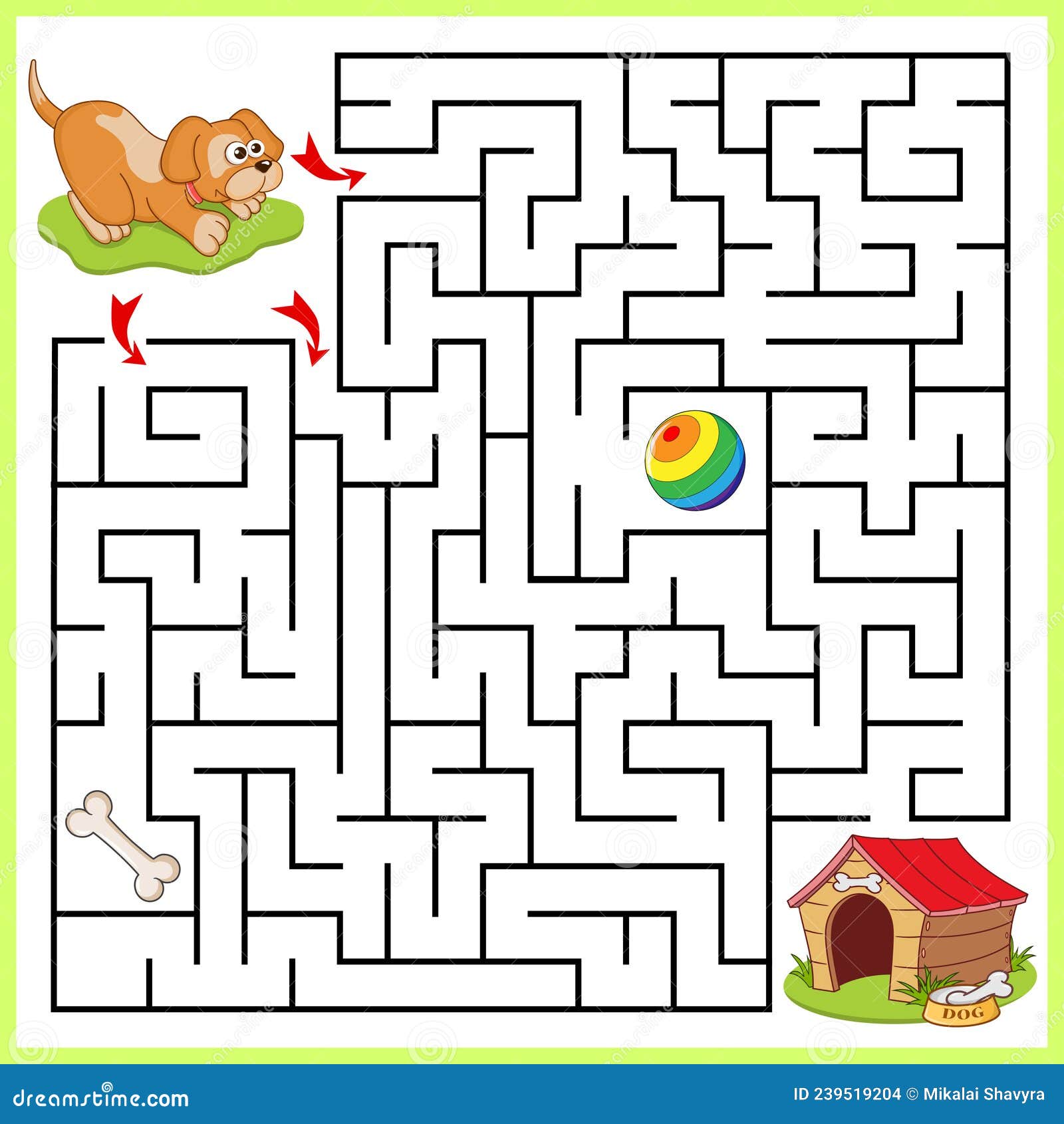 Help Dog To Find the Right Path To the Bone, Ball and House. Three ...