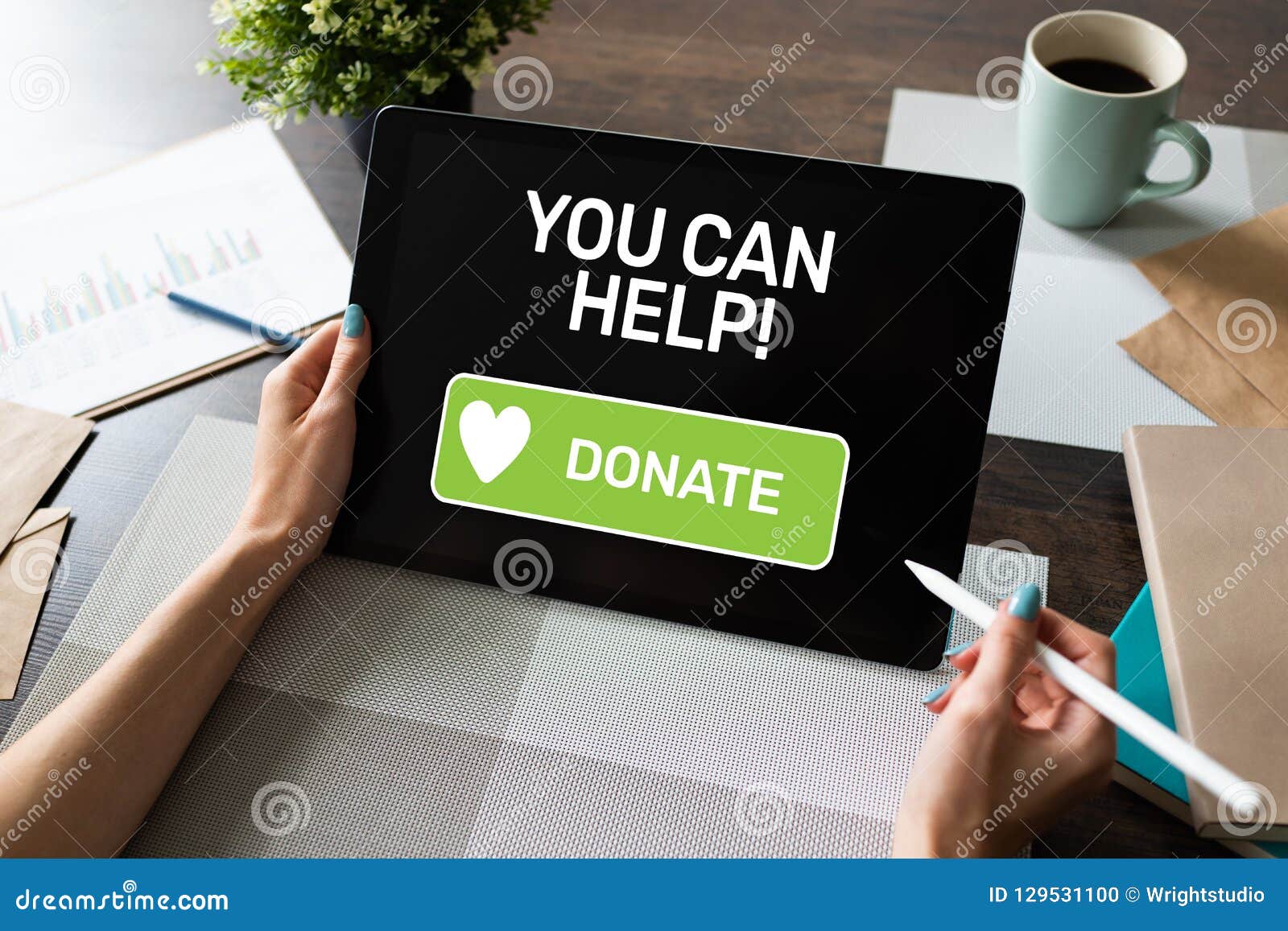 Help and Donation Button on Device Screen. Stock Photo - Image of ...