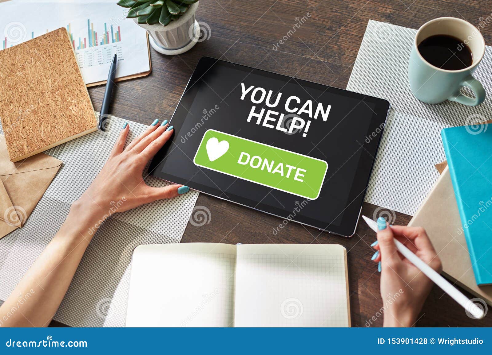 Help and Donation Button on Device Screen. Stock Photo - Image of sign ...