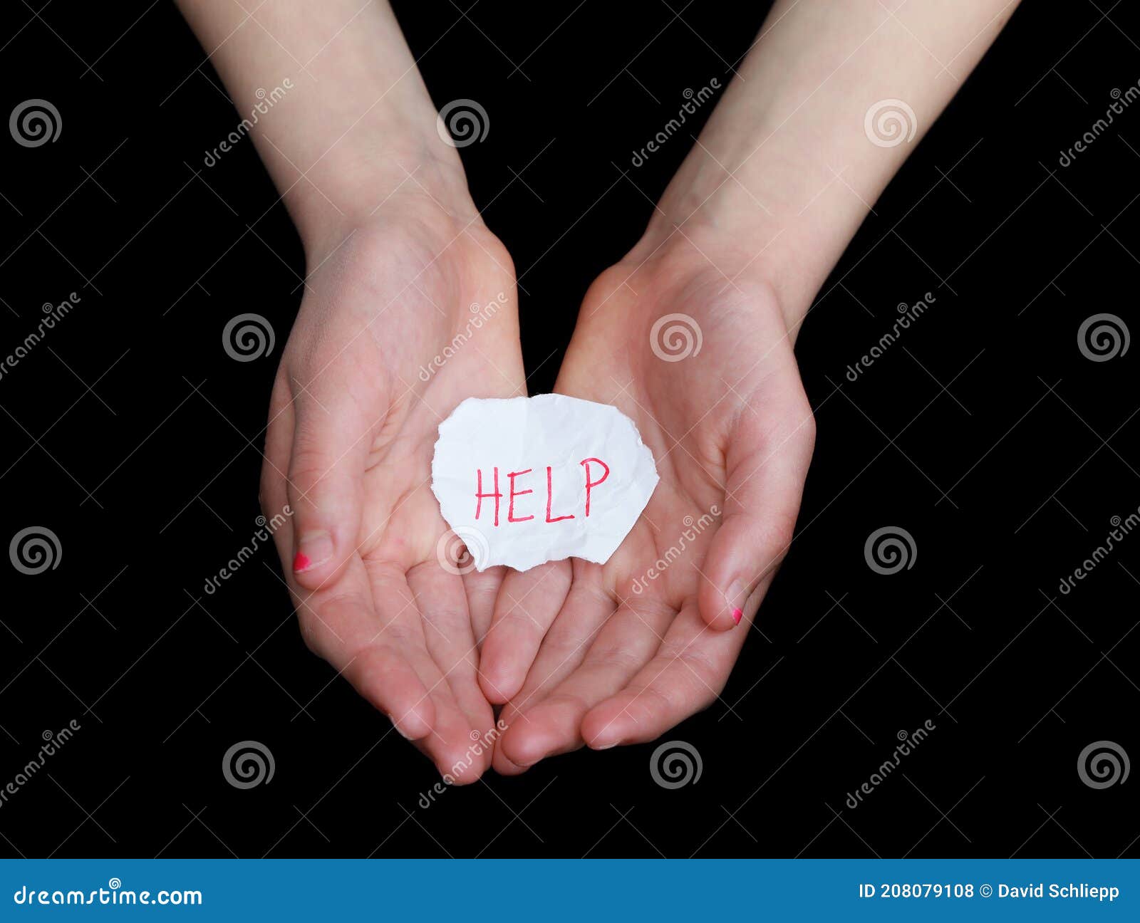 Help in Girls Hands stock photo. Image of afraid, note - 208079108