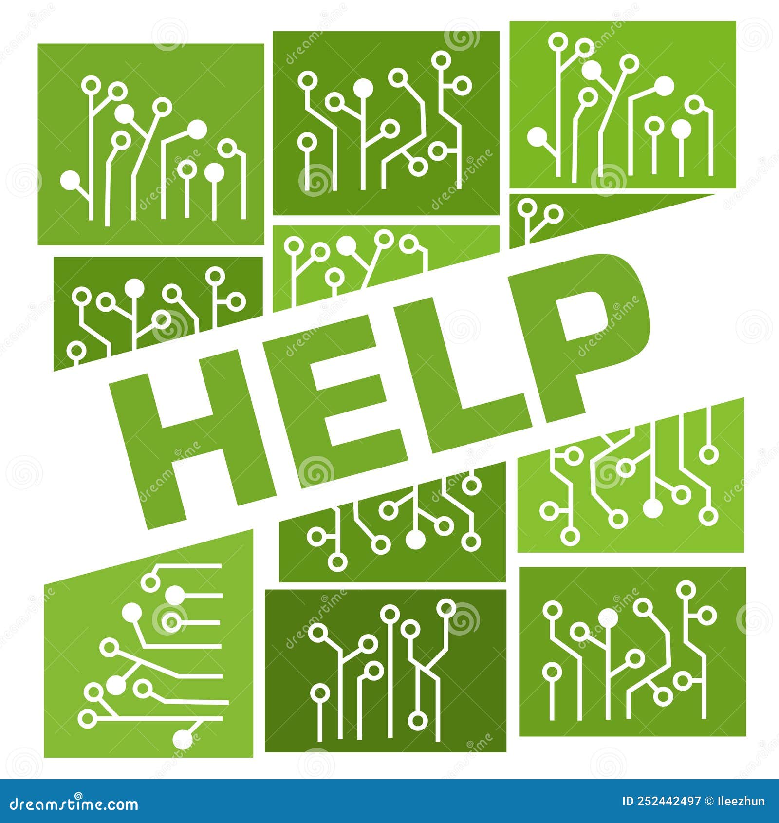 Help Green Boxes Circuit Grid Badge Style Stock Illustration ...