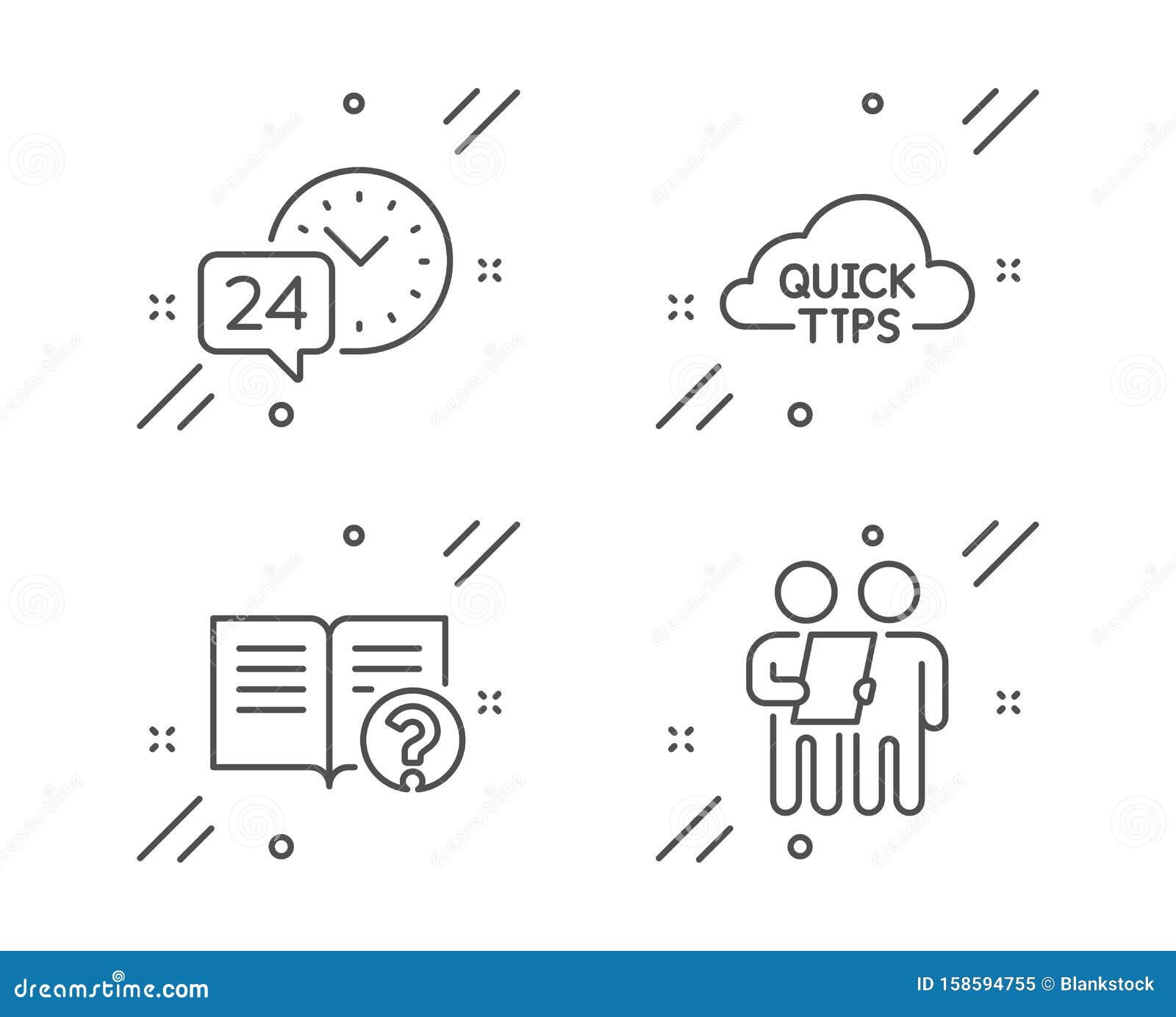 Help, 24h Service and Quick Tips Icons Set. Survey Sign. Documentation ...