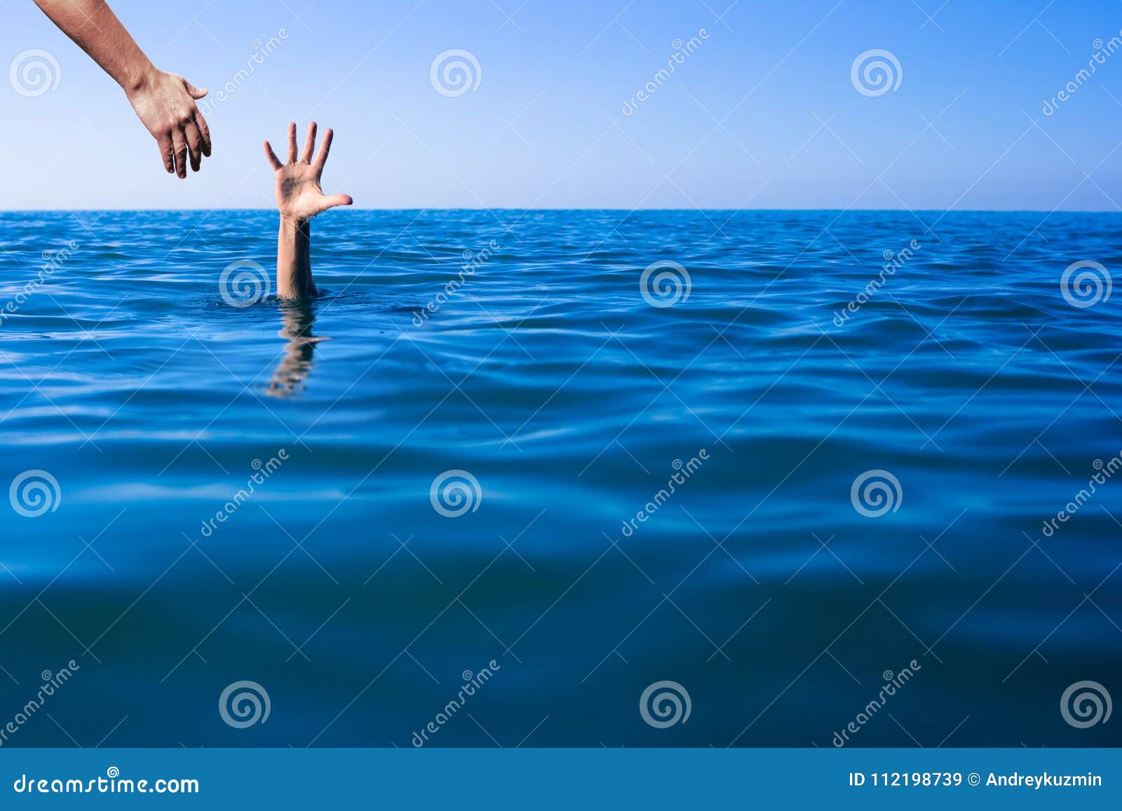 Help Hand for Drowning Man Life Saving in Sea or Ocean. Stock Image ...