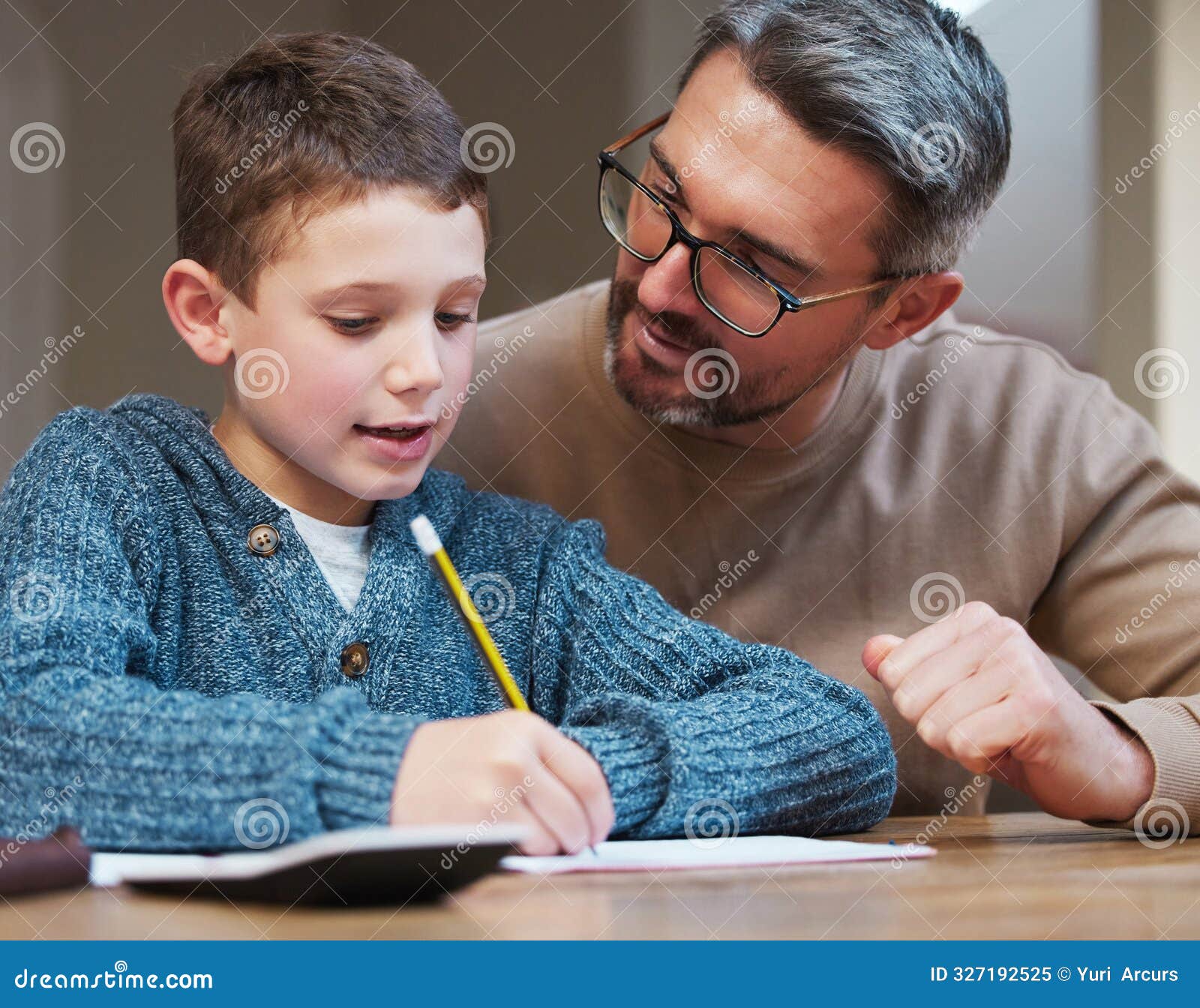 Help, Homework and Dad with Son at Table for Teaching, Learning and ...