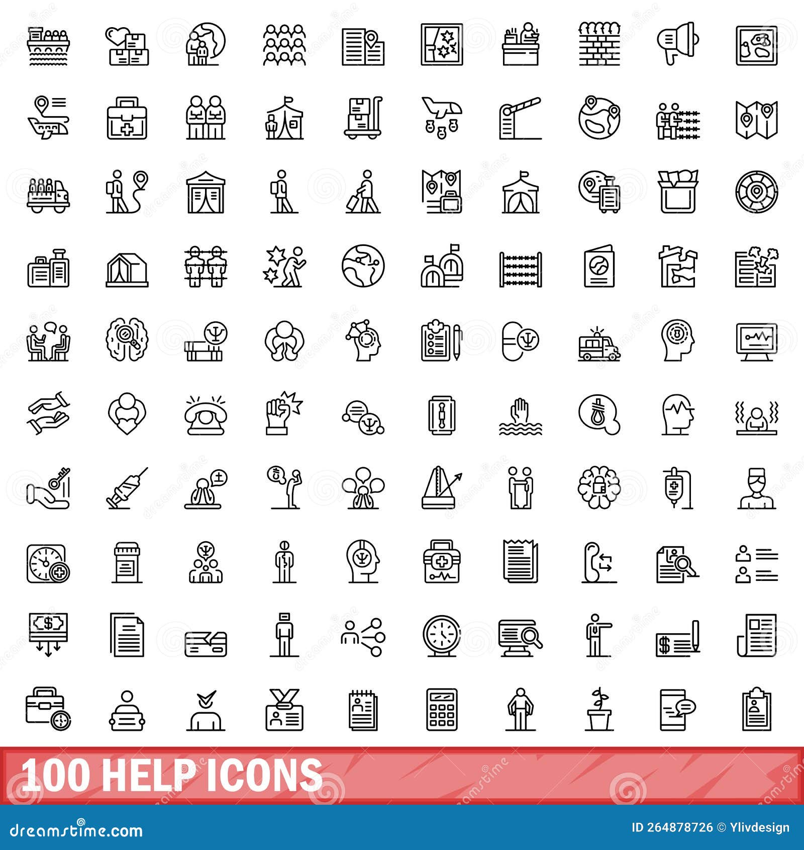 100 Help Icons Set, Outline Style Stock Vector - Illustration of ...