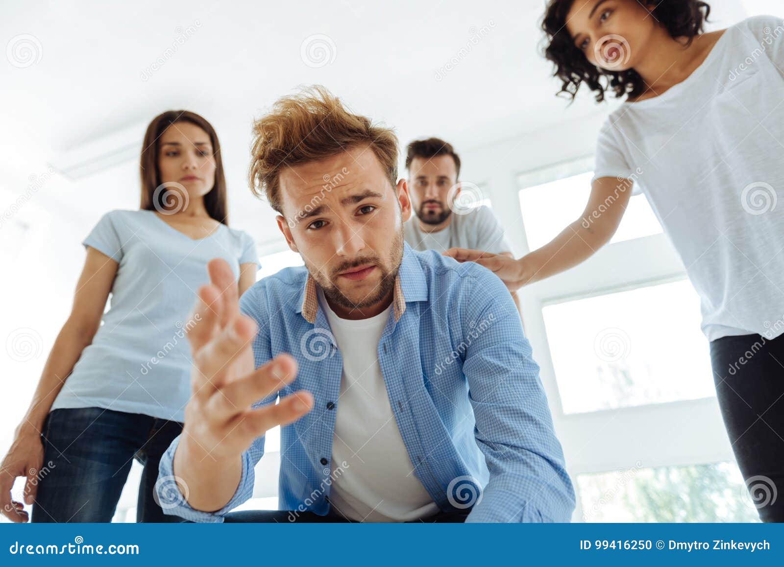 Cheerless Unhappy Man Looking at You Stock Photo - Image of practice ...