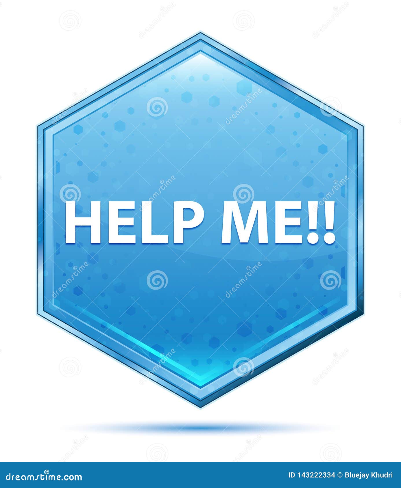 Help Me!! Crystal Blue Hexagon Button Stock Illustration - Illustration ...