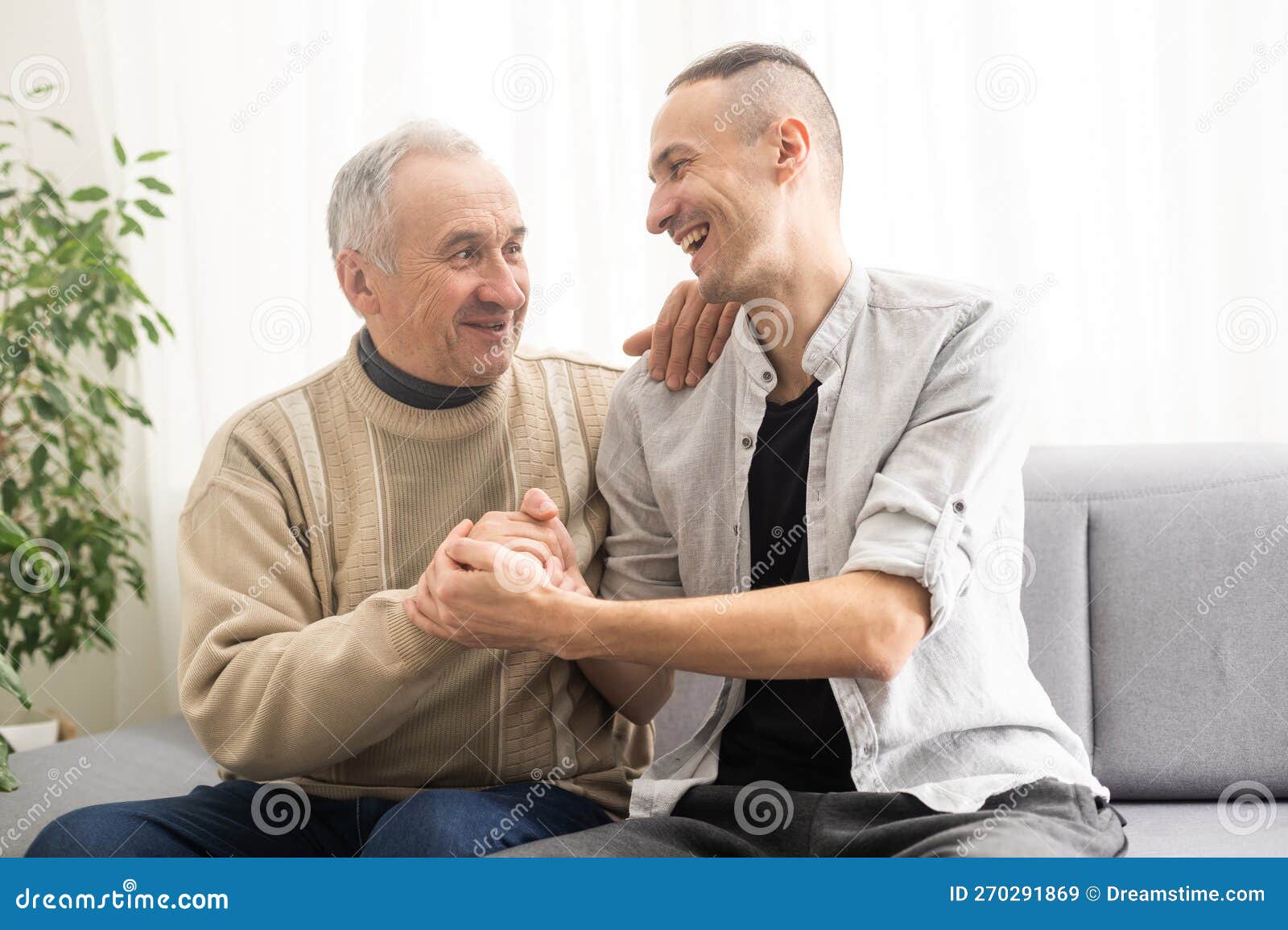 Help Needed. Pleasant Senior Man Sitting on the Sofa Stock Image ...