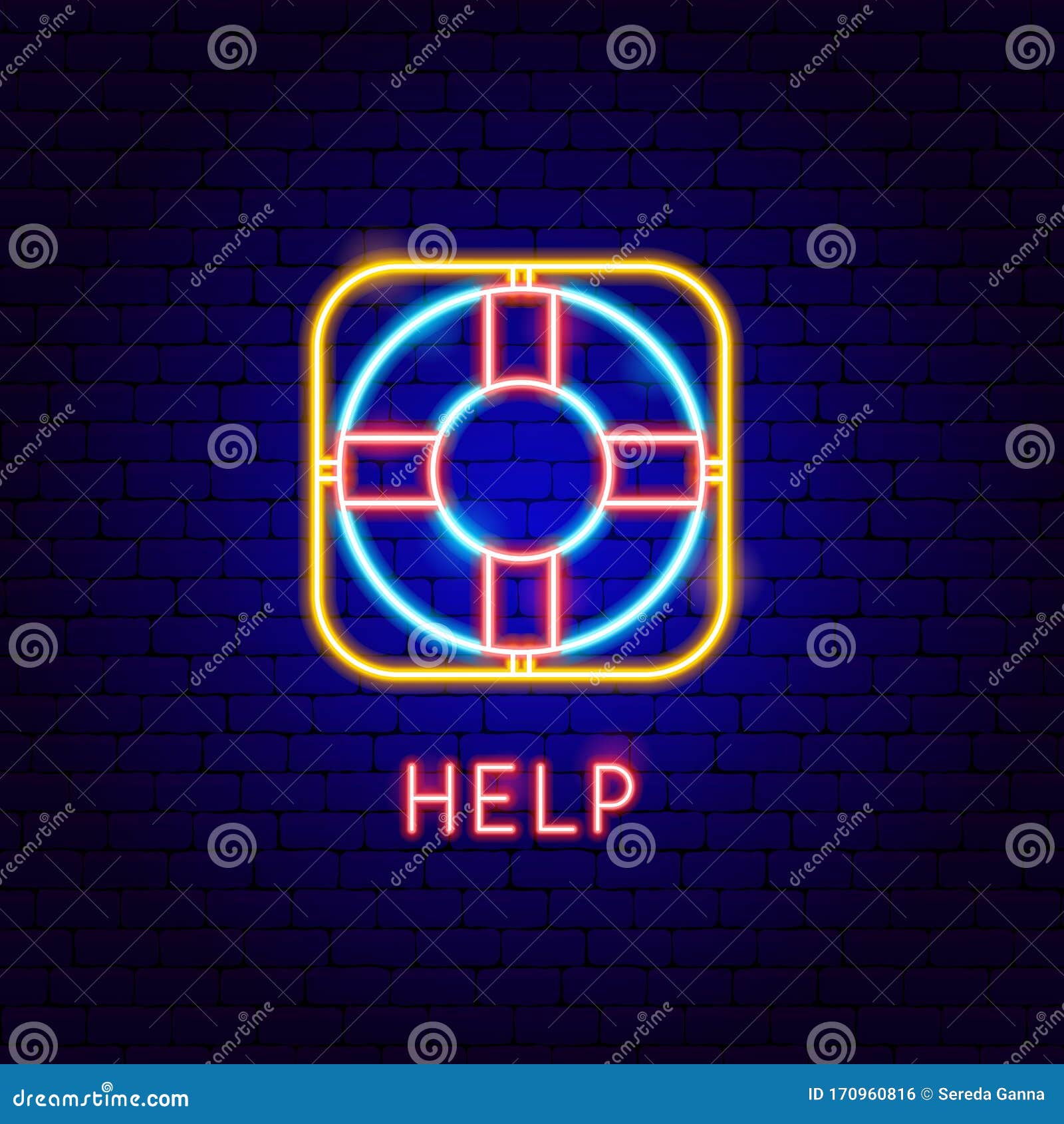 Help Neon Label stock vector. Illustration of assistance - 170960816