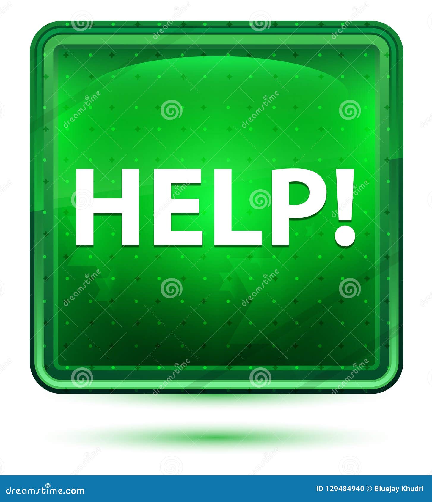 Help! Neon Light Green Square Button Stock Illustration - Illustration ...