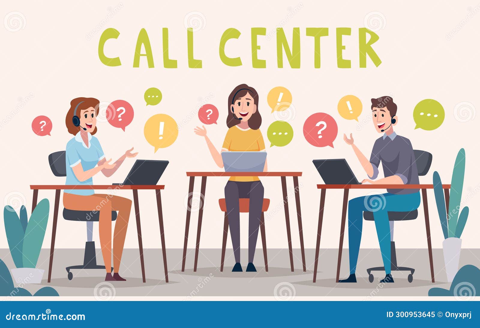 Help Online. Customer Service Workers People in Headset Talking and ...