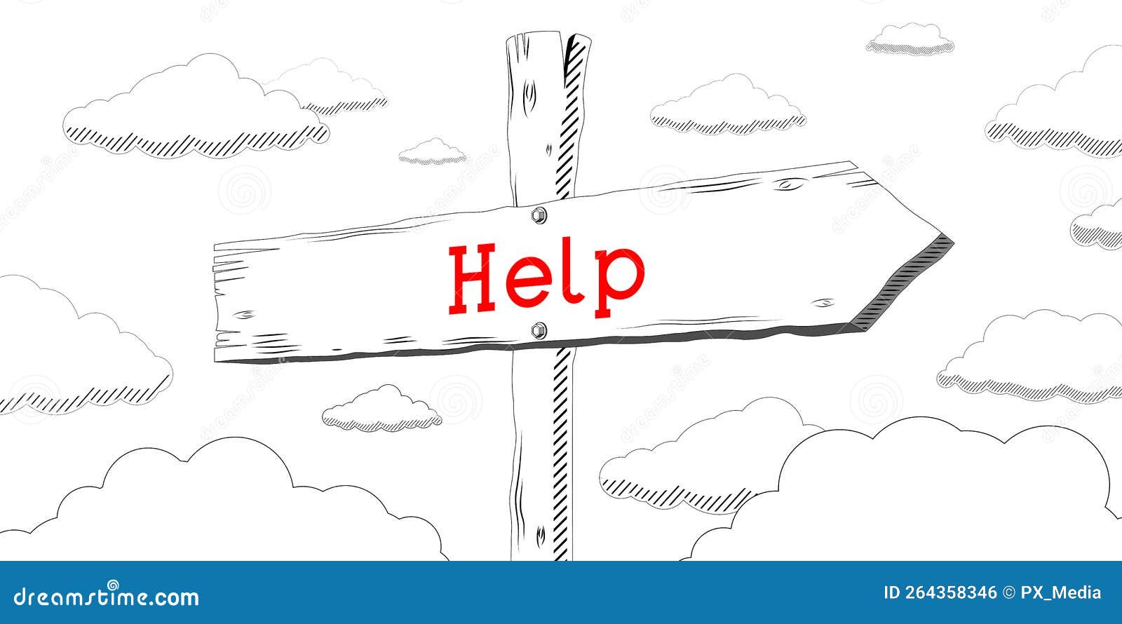Help - Outline Signpost with One Arrow Stock Illustration ...