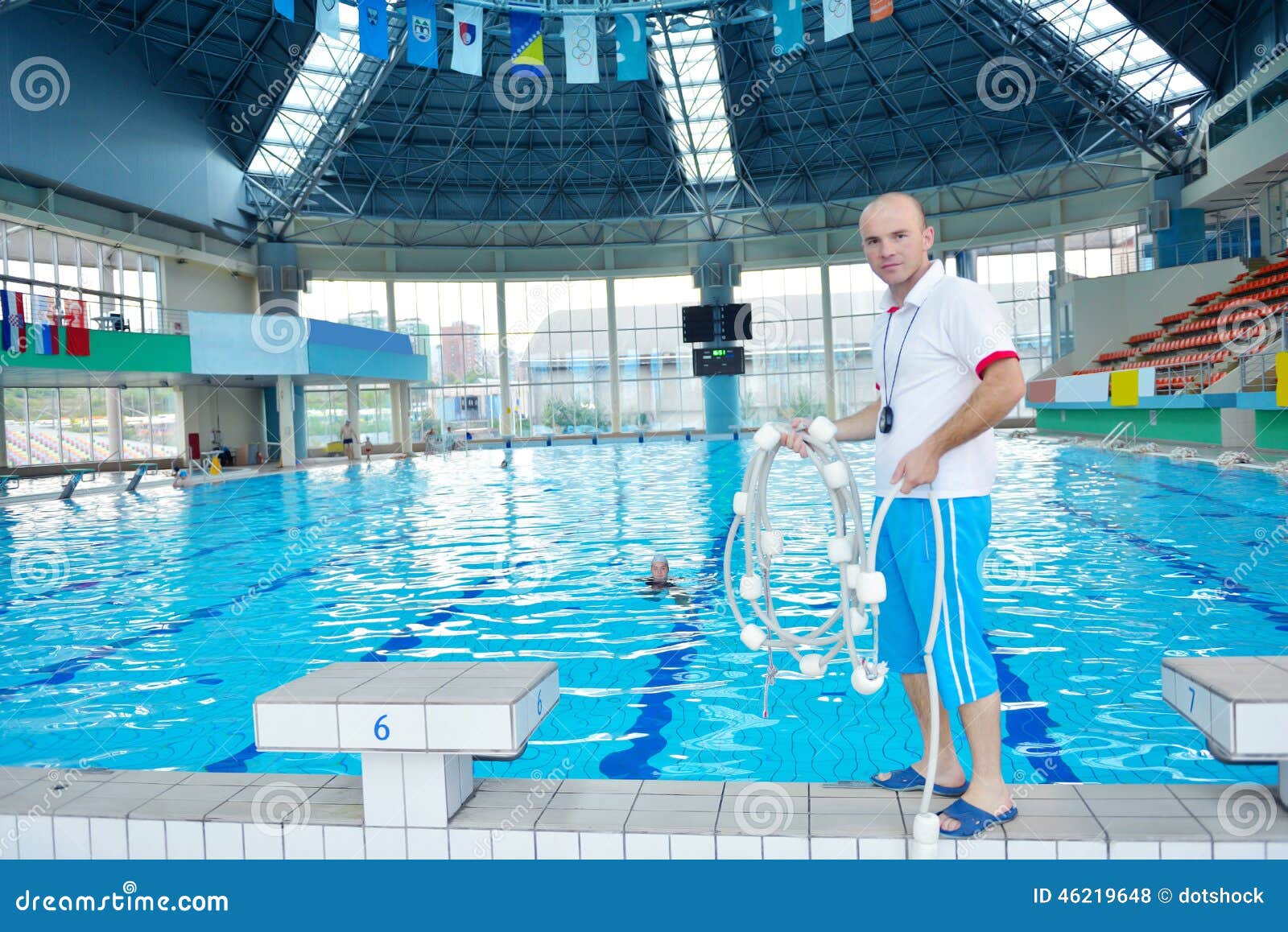 Help and Rescue on Swimming Pool Stock Photo - Image of lifebuoy ...