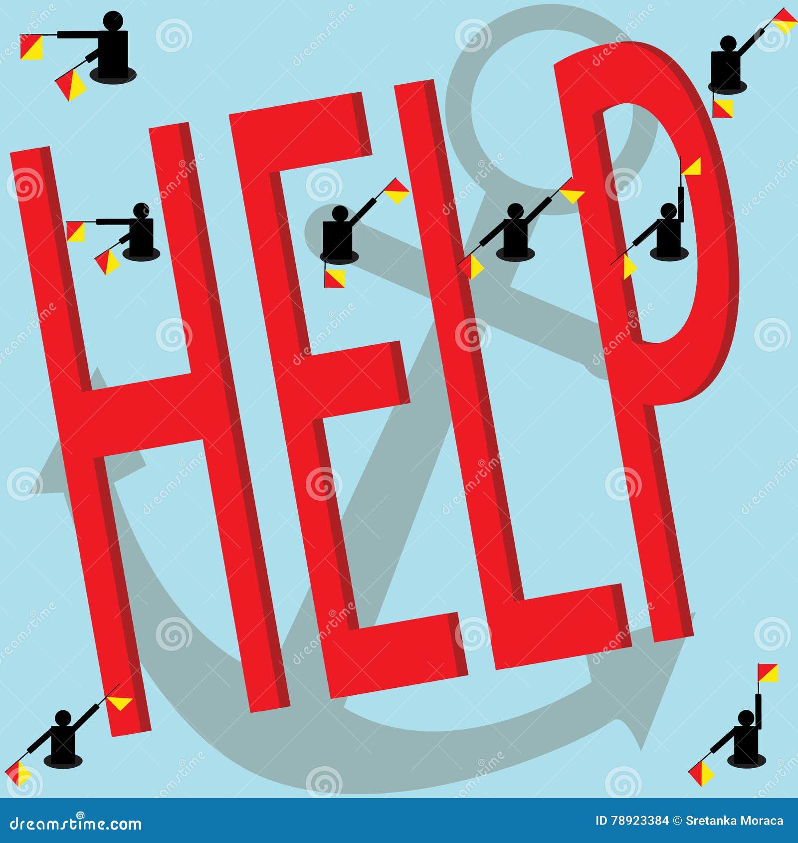 Sos Semaphore Flags And Text On Blue Background. Vector Illustration ...