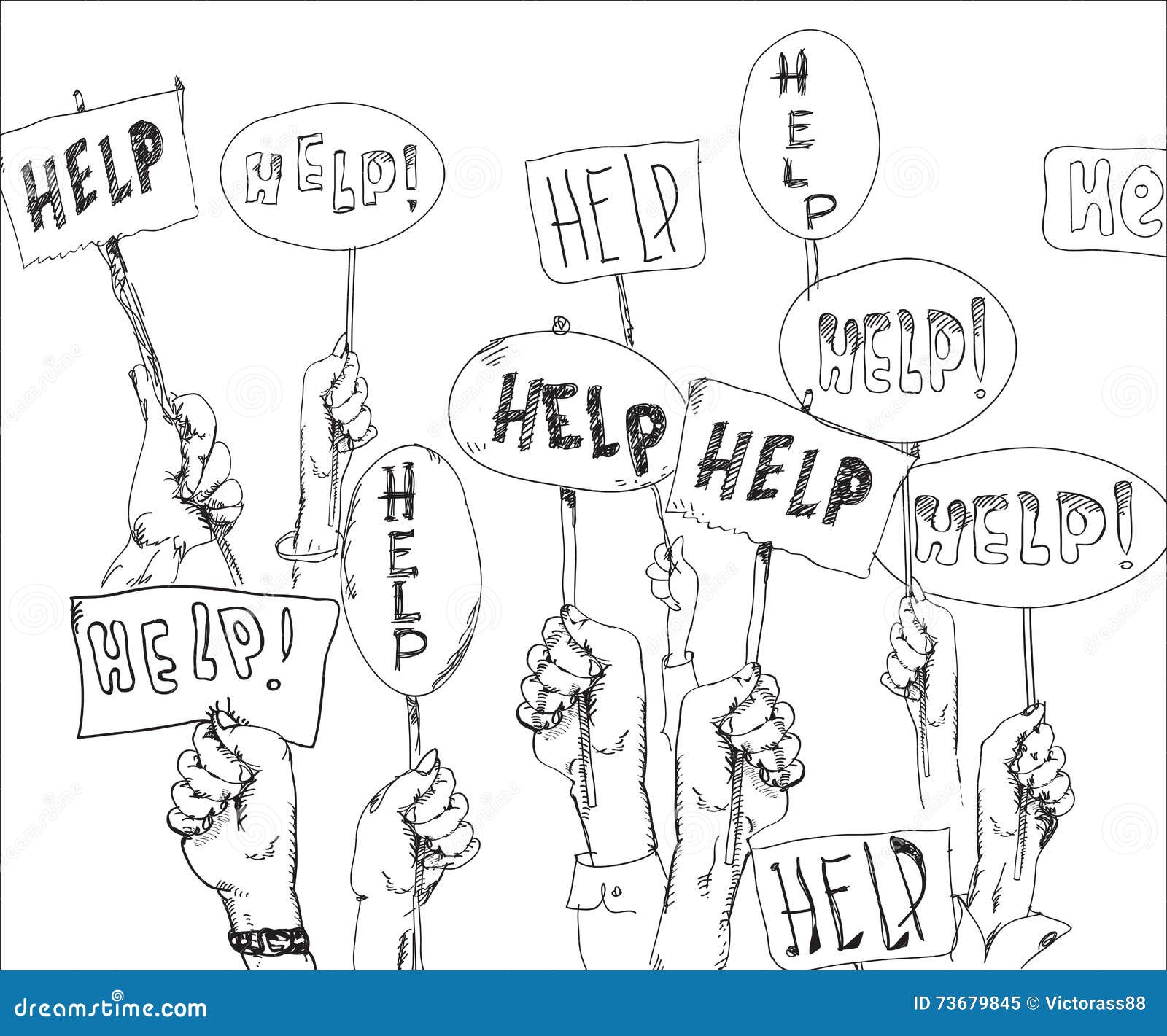 Help Signs in Hands stock vector. Illustration of black - 73679845