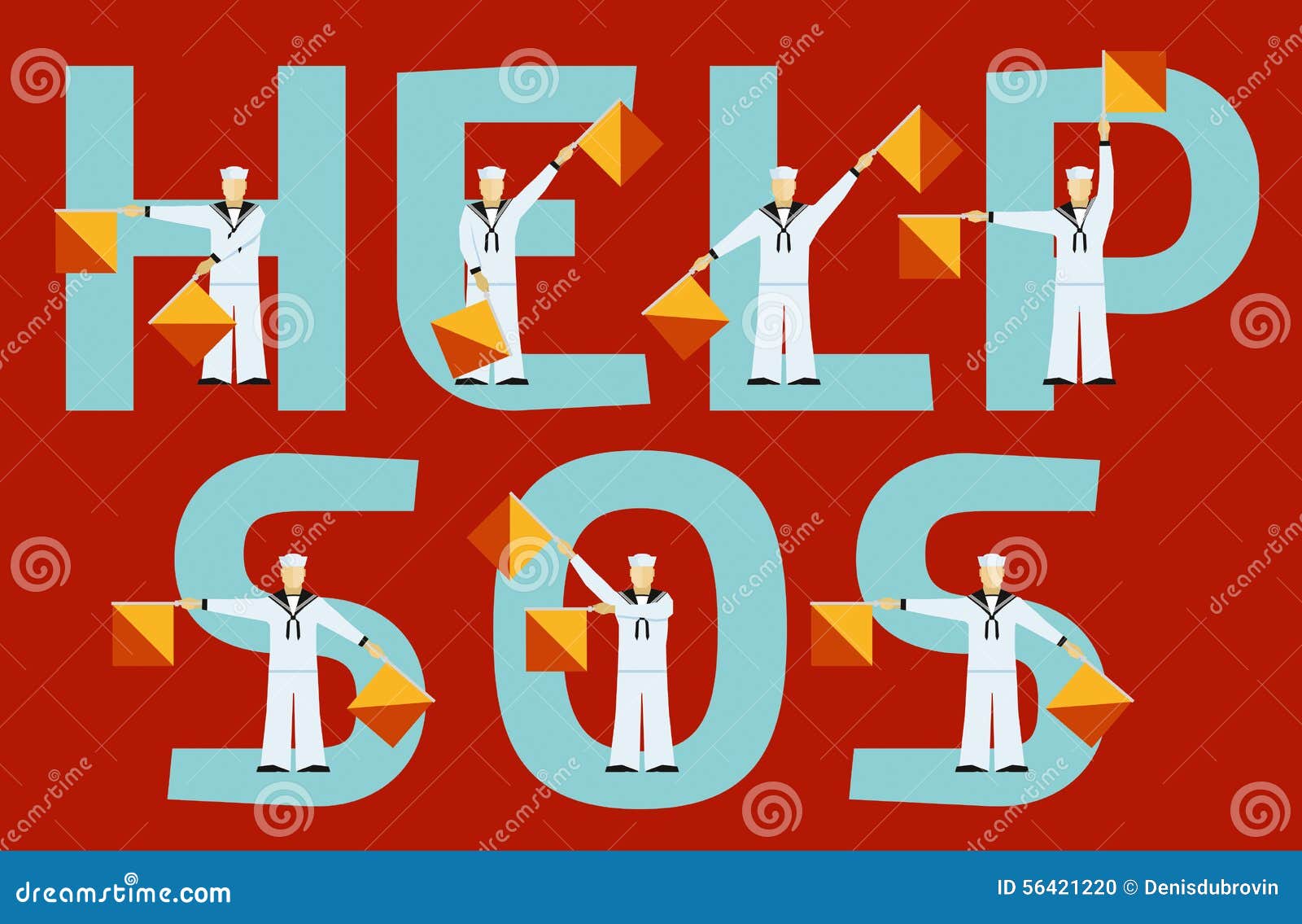 Sos Semaphore Flags And Text On Blue Background. Vector Illustration ...