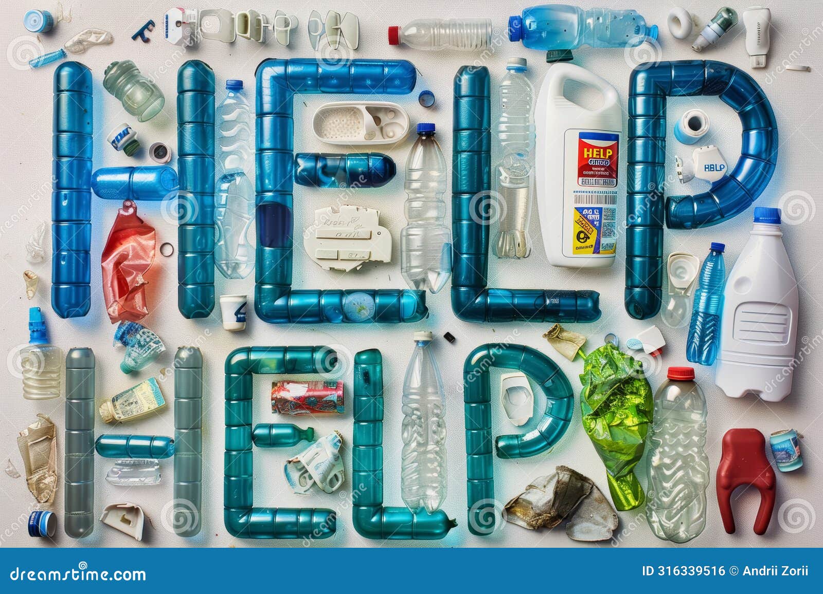 "HELP" Spelled with Urban Plastic Waste Stock Illustration ...