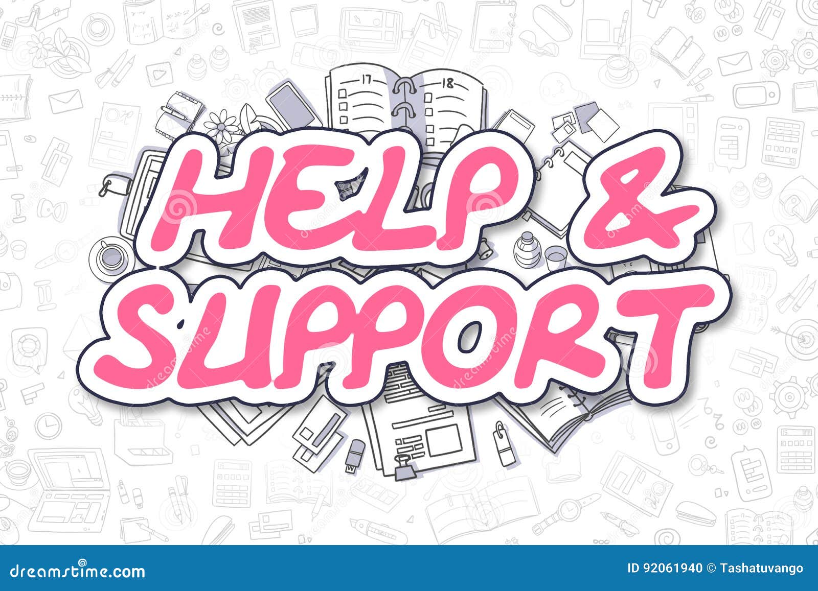 Help and Support - Doodle Magenta Text. Business Concept. Stock ...