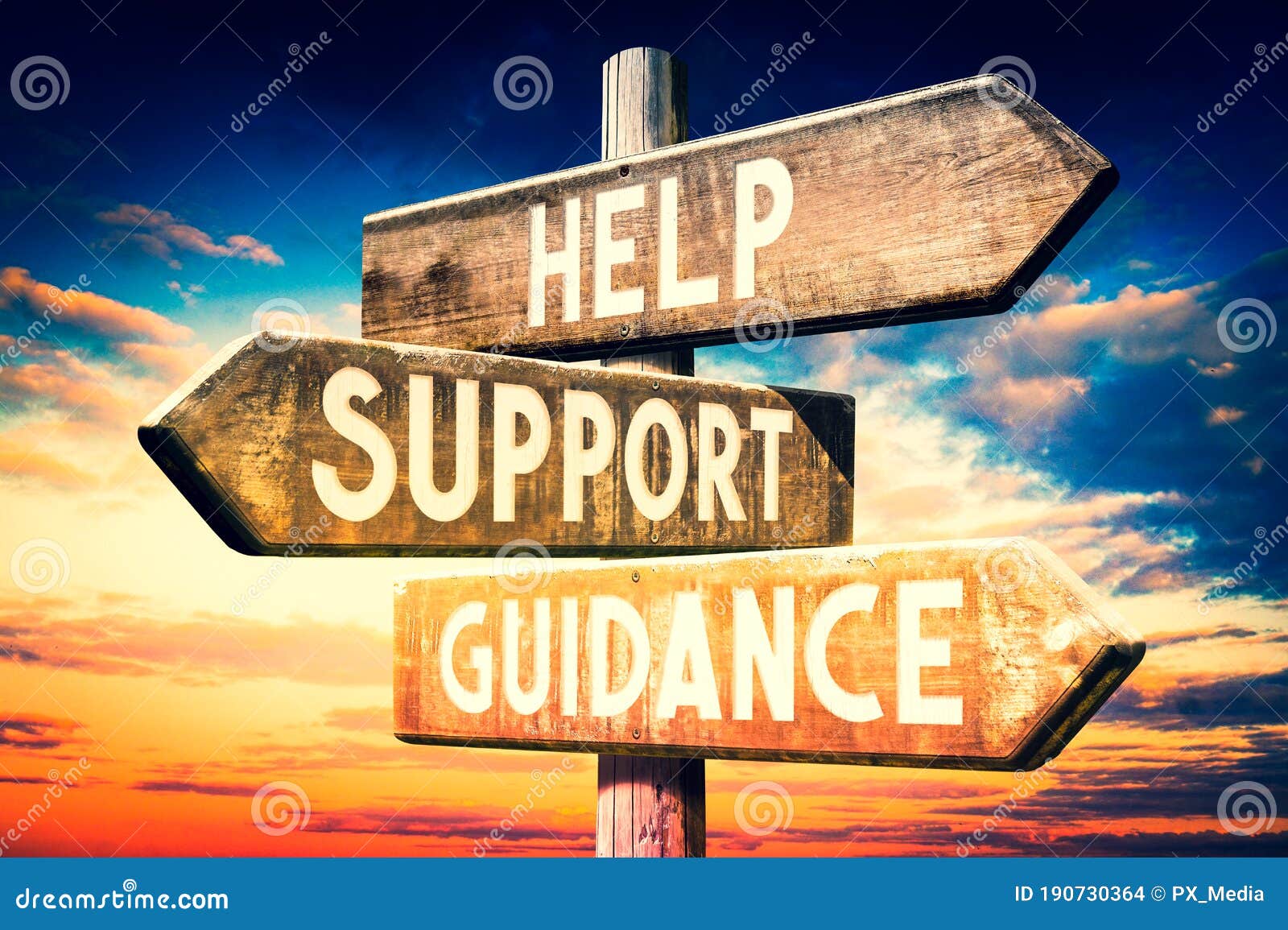 Help, Support, Guidance - Wooden Signpost, Roadsign with Three Arrows ...