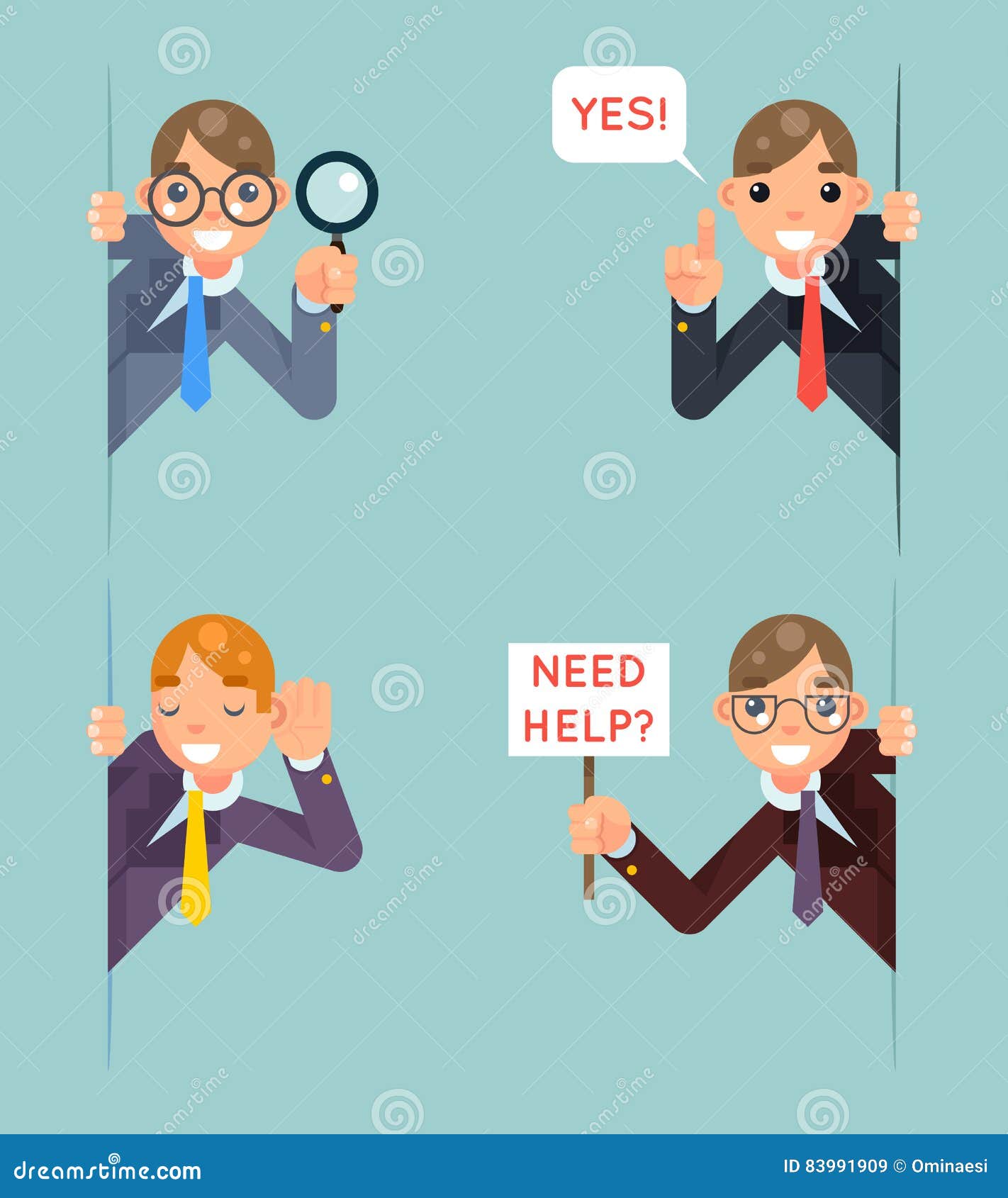 Help Support Listen Overhear Spy Looking Out Corner Idea Cartoon ...