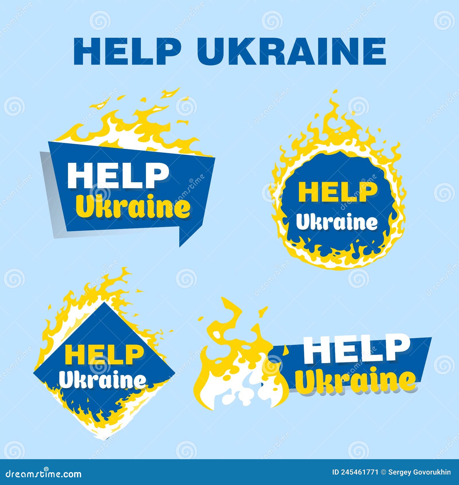 Help Ukraine, a Set of Stickers. Vector Illustrations. Stock ...