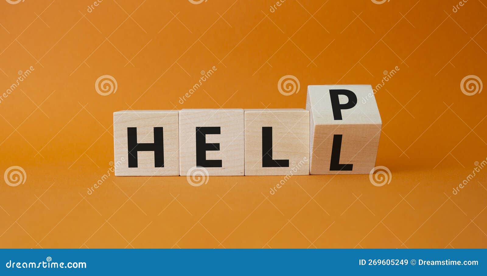 Help Vs Hell Symbol. Turned Wooden Cubes with Words Hell and Help ...
