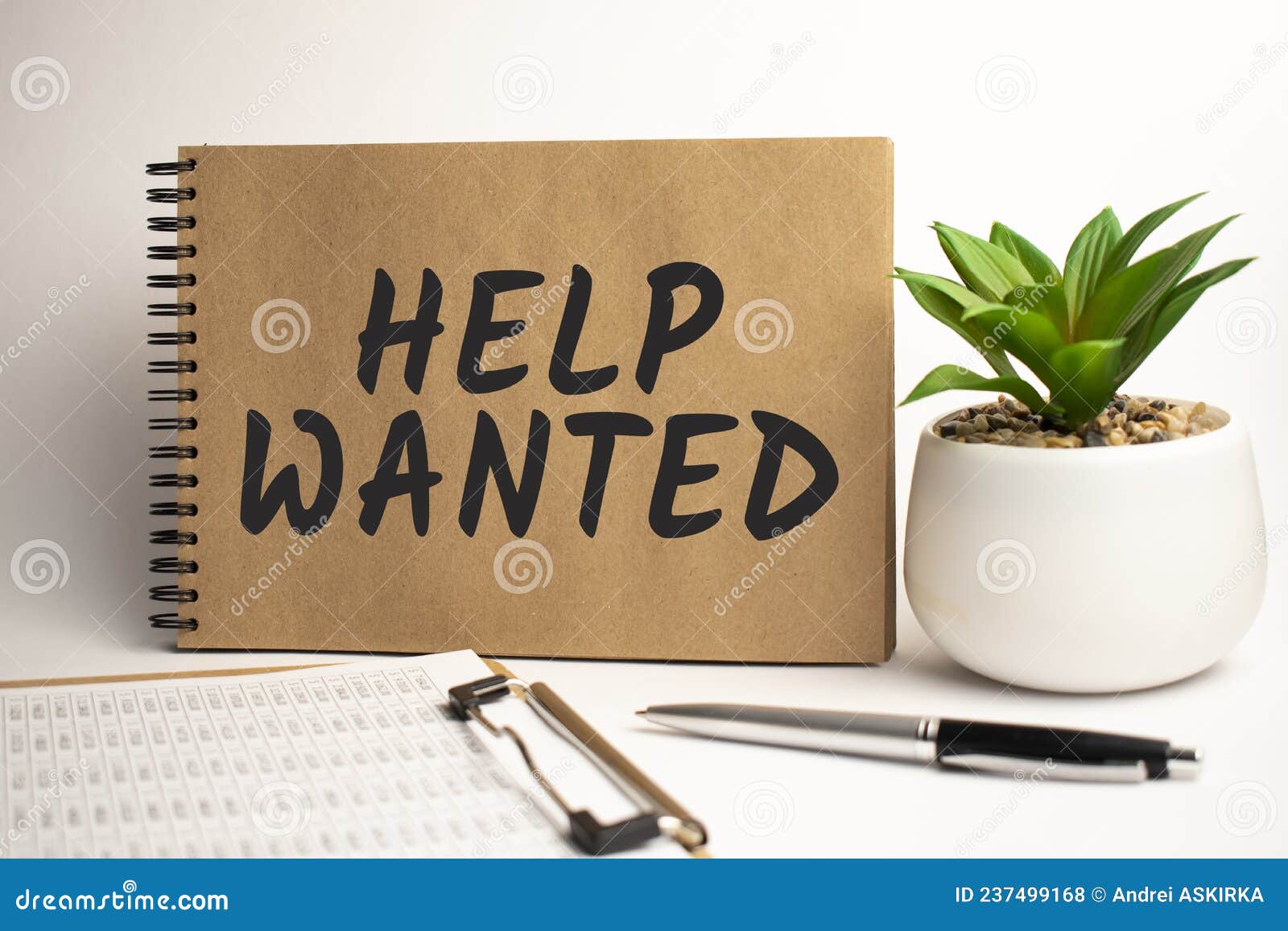 Help Wanted Paper Notepad on Office Work Place Stock Photo - Image of ...