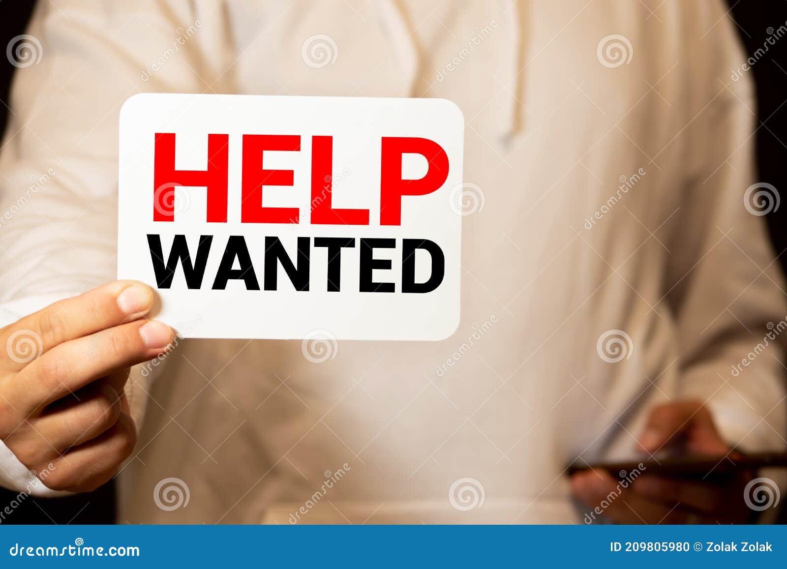 Help Wanted Post it in Business Man Hand Stock Photo - Image of wanted ...