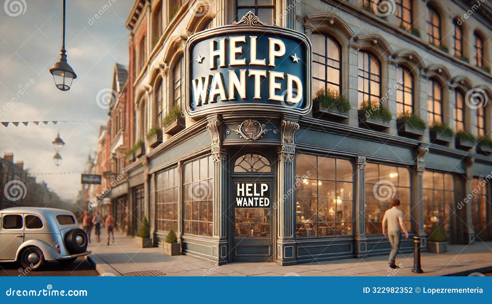 Help Wanted Sign in Front of Charming Storefront Stock Illustration ...