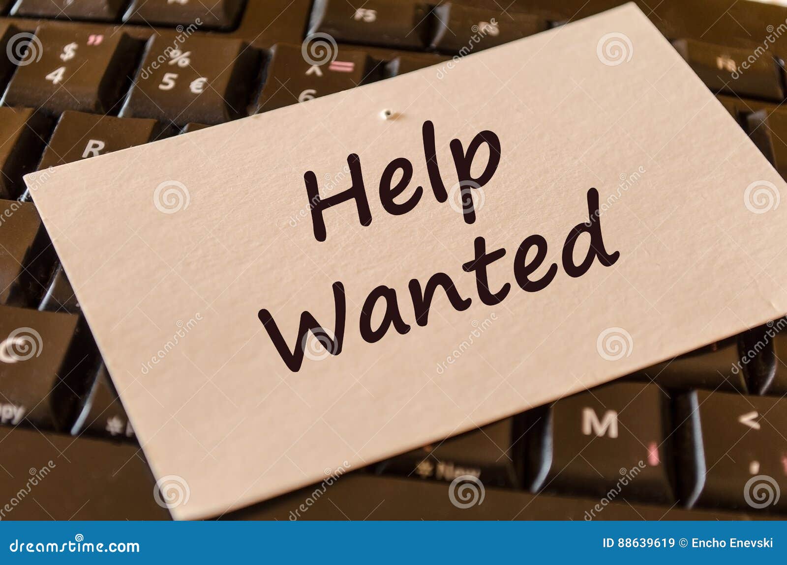 Help wanted text note stock image. Image of keys, search - 88639619