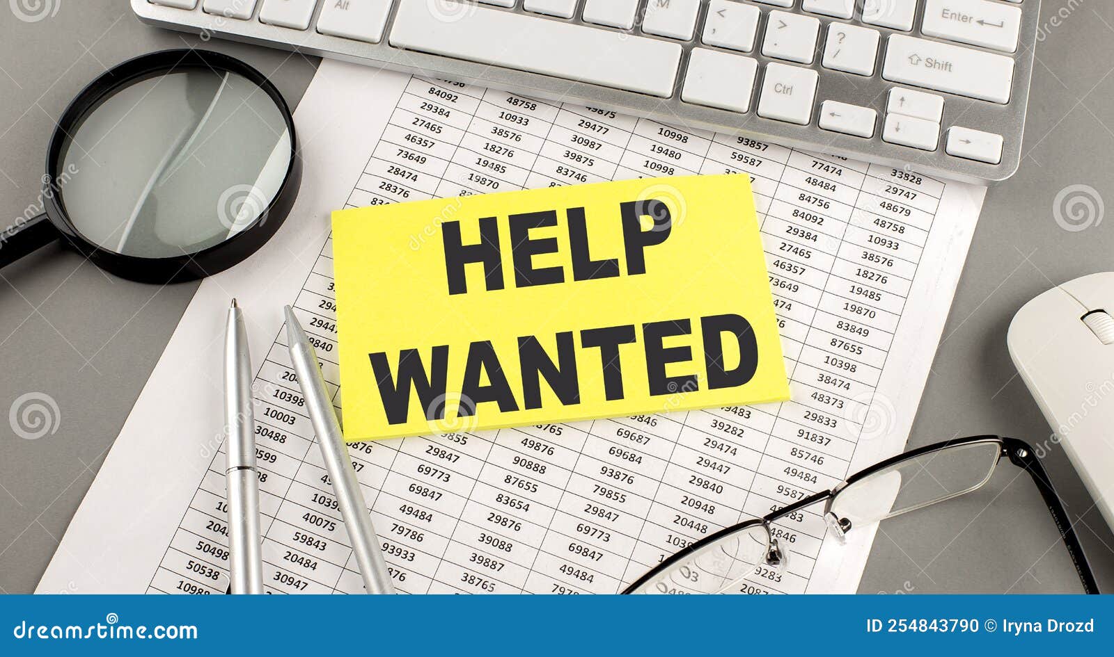 HELP WANTED Text Written on a Sticky on Chart with Keyboard and ...