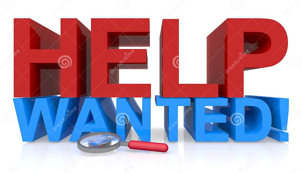 Help wanted on white stock illustration. Illustration of paper - 206152313