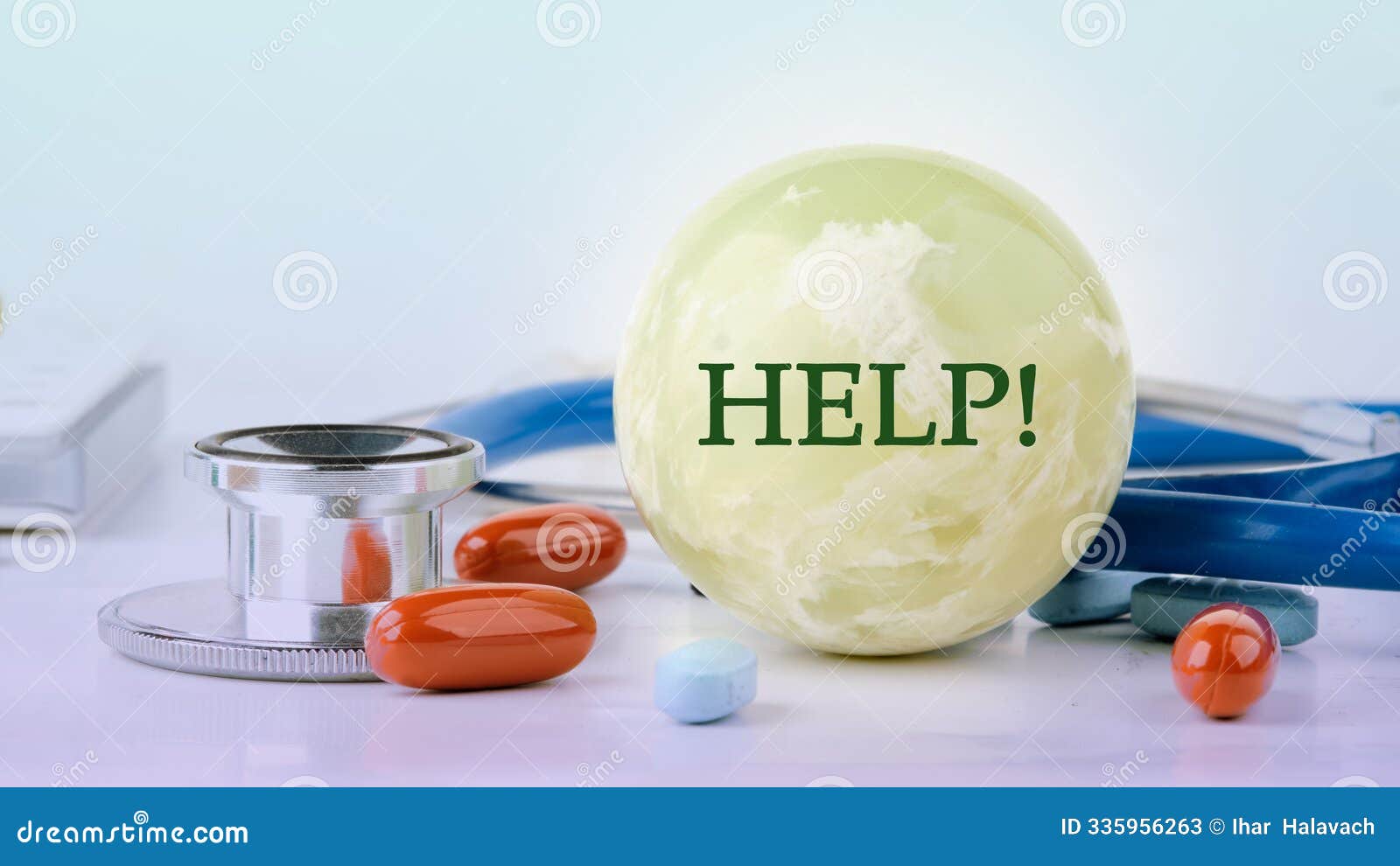HELP Word Written on the Ball, Front View Stock Image - Image of giving ...