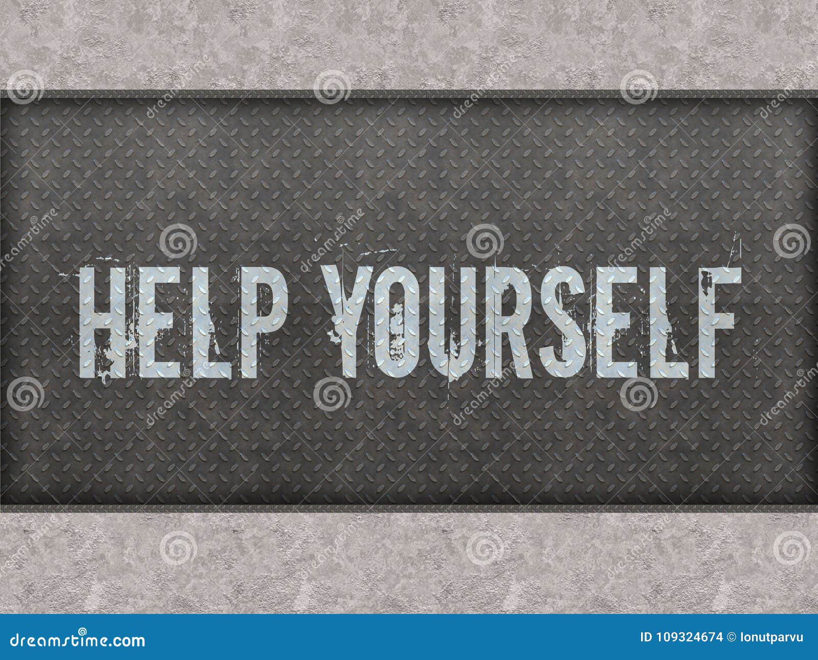 HELP YOURSELF Painted on Metal Panel Wall. Stock Illustration ...