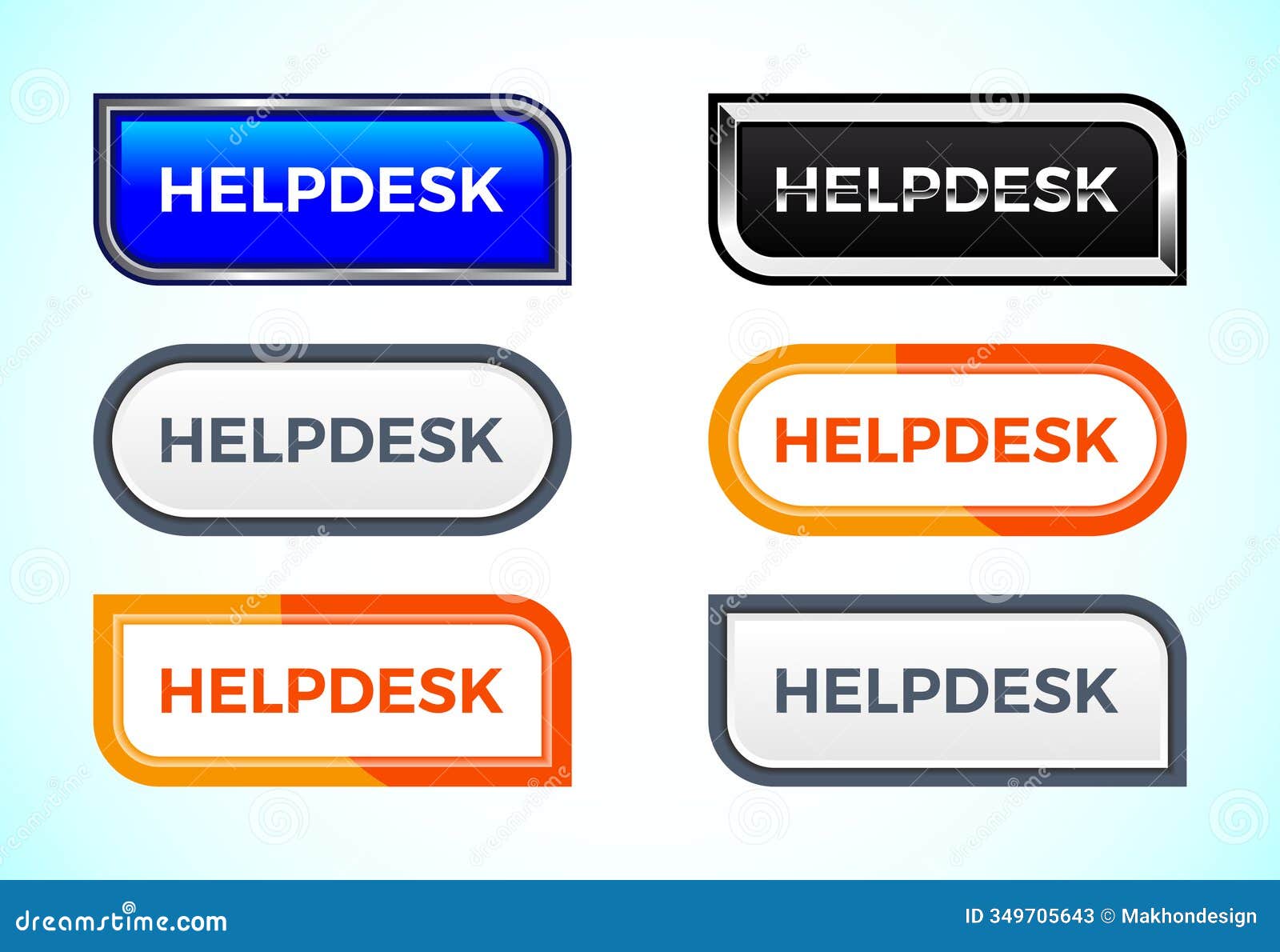 Helpdesk Button Set of Different Shapes and Colors. Suitable for Mobile ...