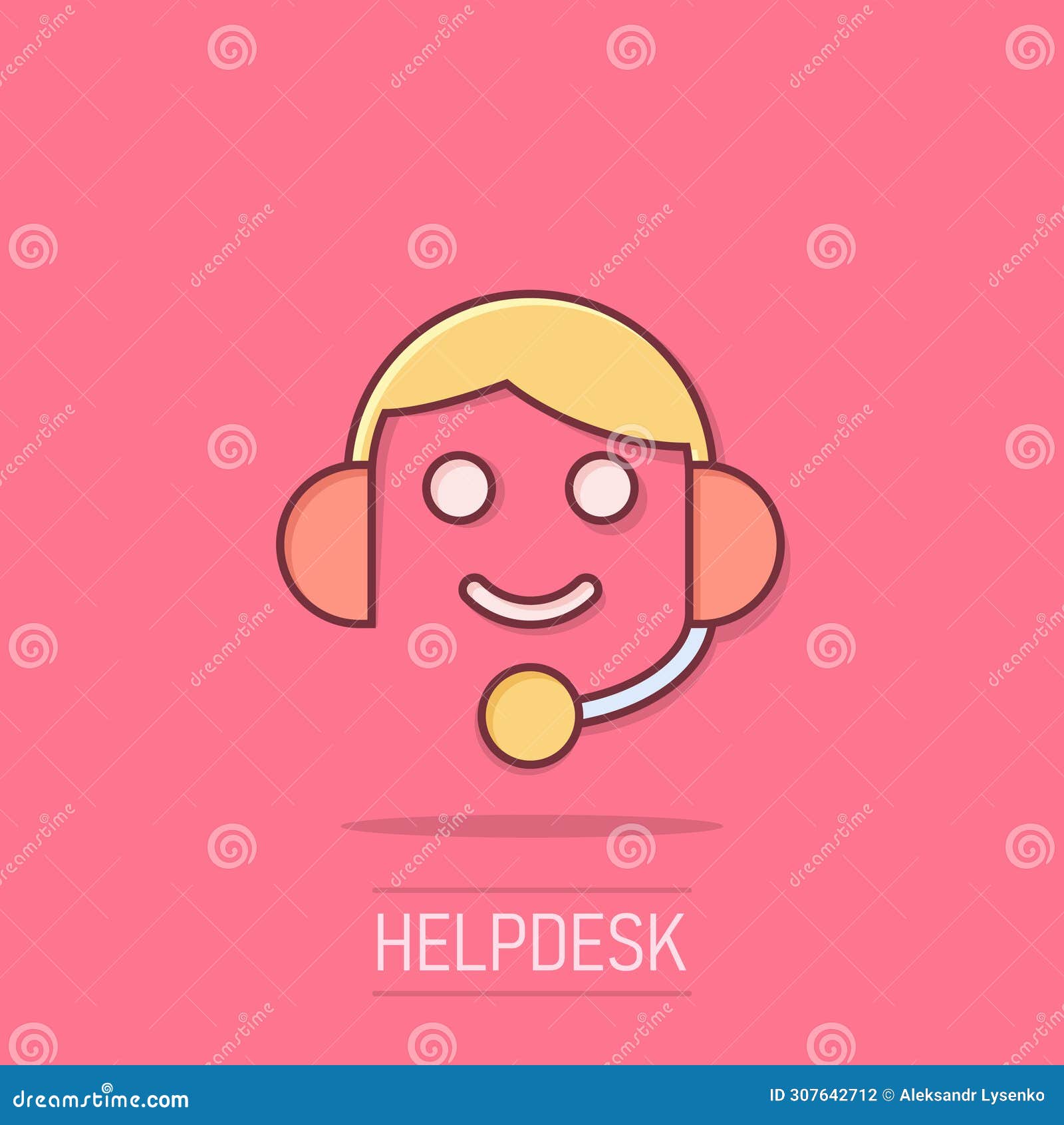 Helpdesk Icon in Comic Style. Headphone Cartoon Vector Illustration on ...