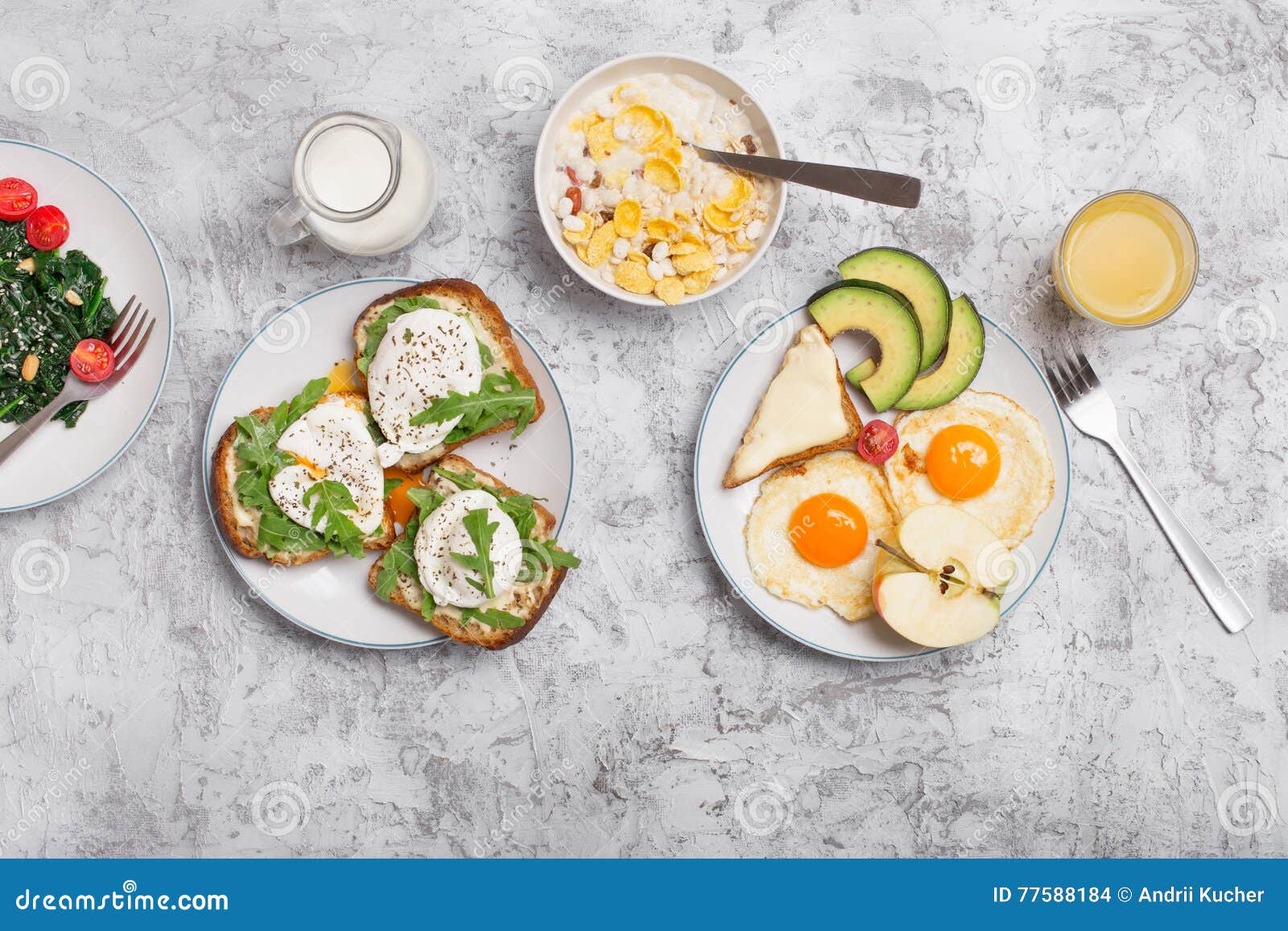 Helpful Breakfast from Different of Dishes, Top View Stock Photo ...