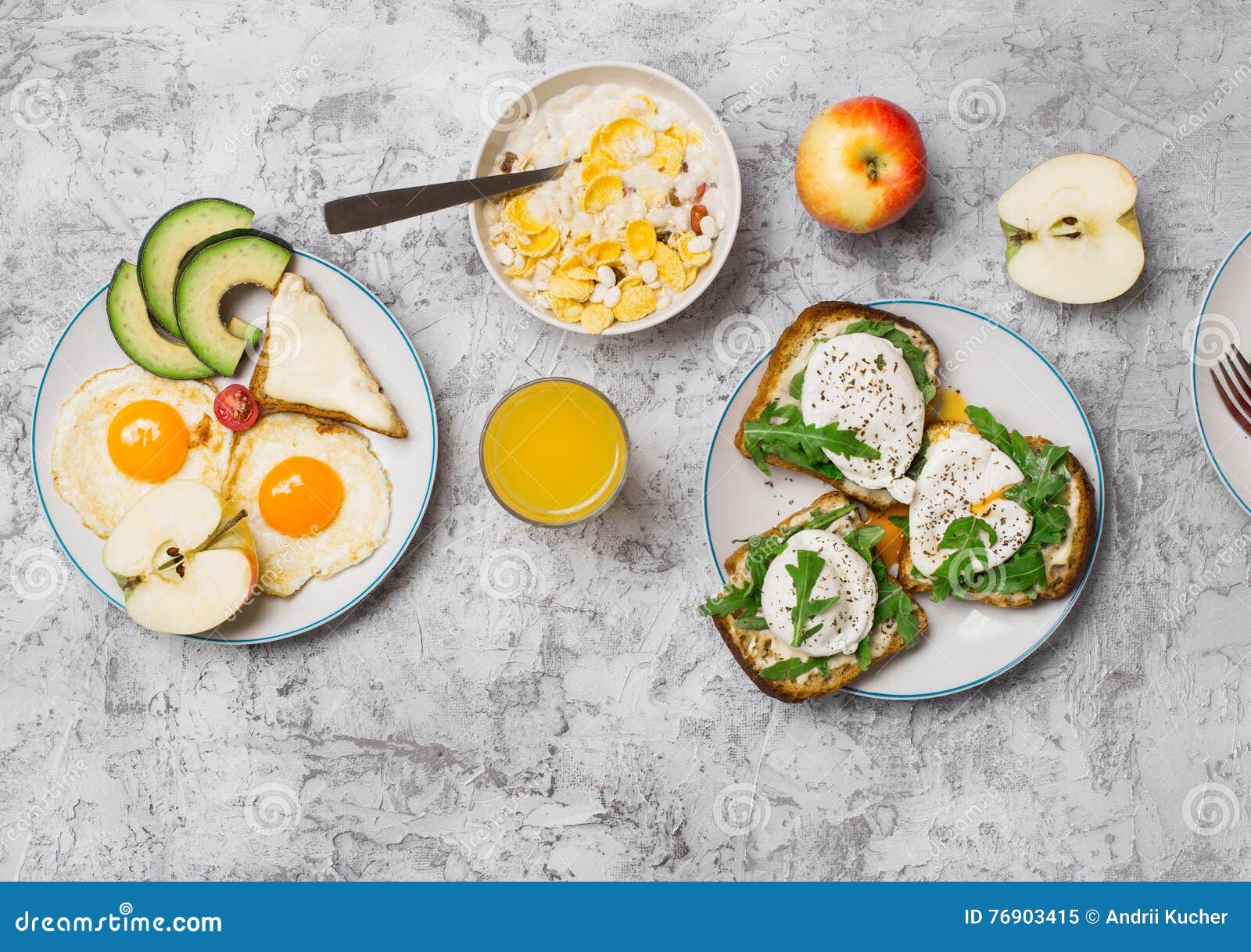 Helpful Breakfast on Light Surface, Top View Stock Image - Image of ...