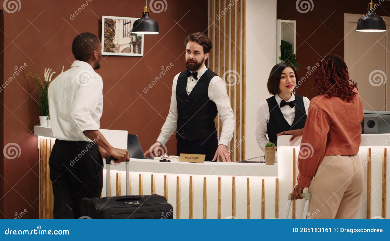 Receptionists Answering Guests Inquiries Stock Video - Video of ...