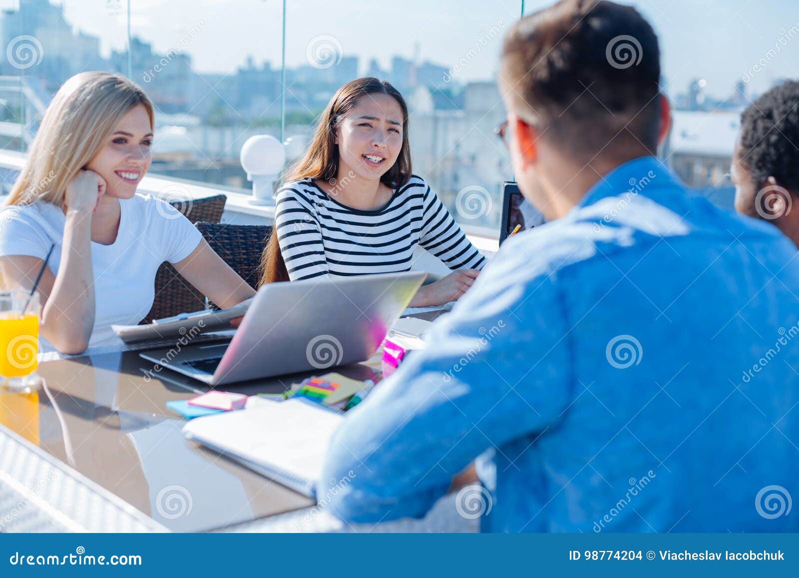 Helpful Groupmates Preparing Home Assignment Together Stock Photo ...