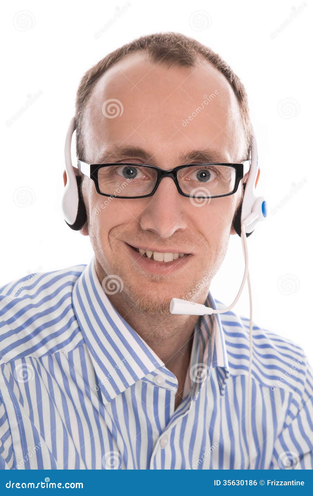 Helpful Man with Headset Smiling at Camera. Stock Photo - Image of ...