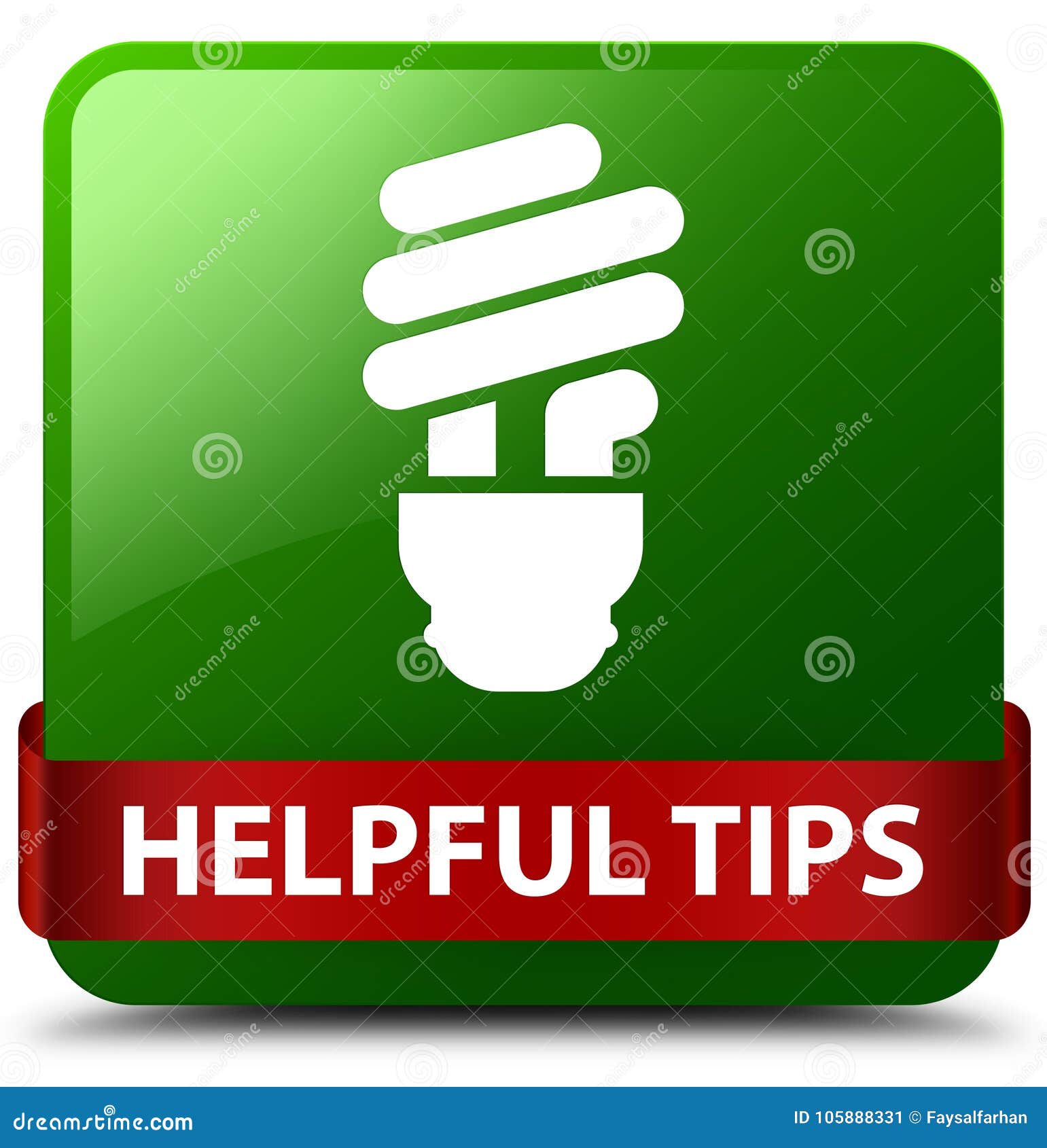 Helpful Tips (bulb Icon) Green Square Button Red Ribbon in Middle Stock ... Helpful Tips (bulb Icon) Green Square Button Red Ribbon in Middle Stock ...