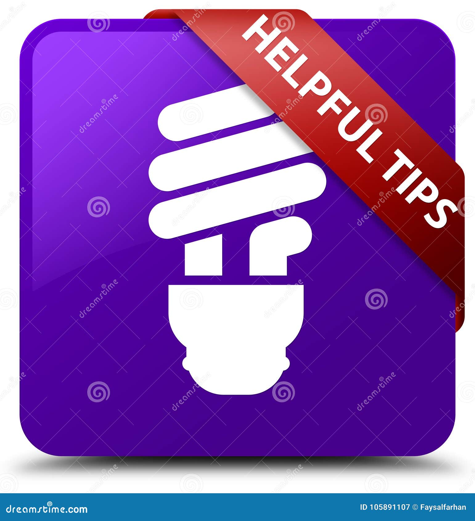 Helpful Tips (bulb Icon) Purple Square Button Red Ribbon in Corn Stock ... Helpful Tips (bulb Icon) Purple Square Button Red Ribbon in Corn Stock ...