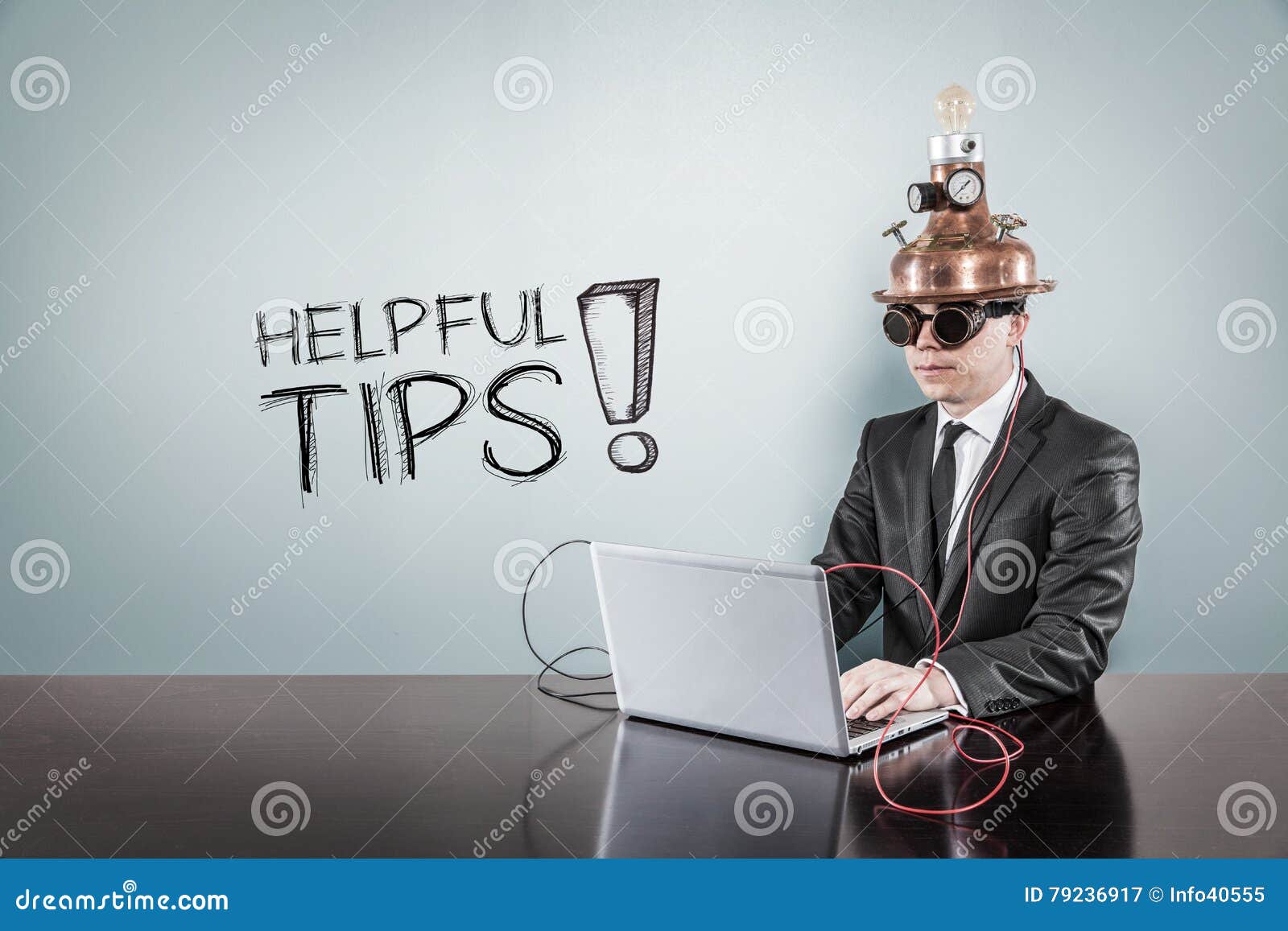 Helpful Tips Text with Vintage Businessman Using Laptop Stock Image ...