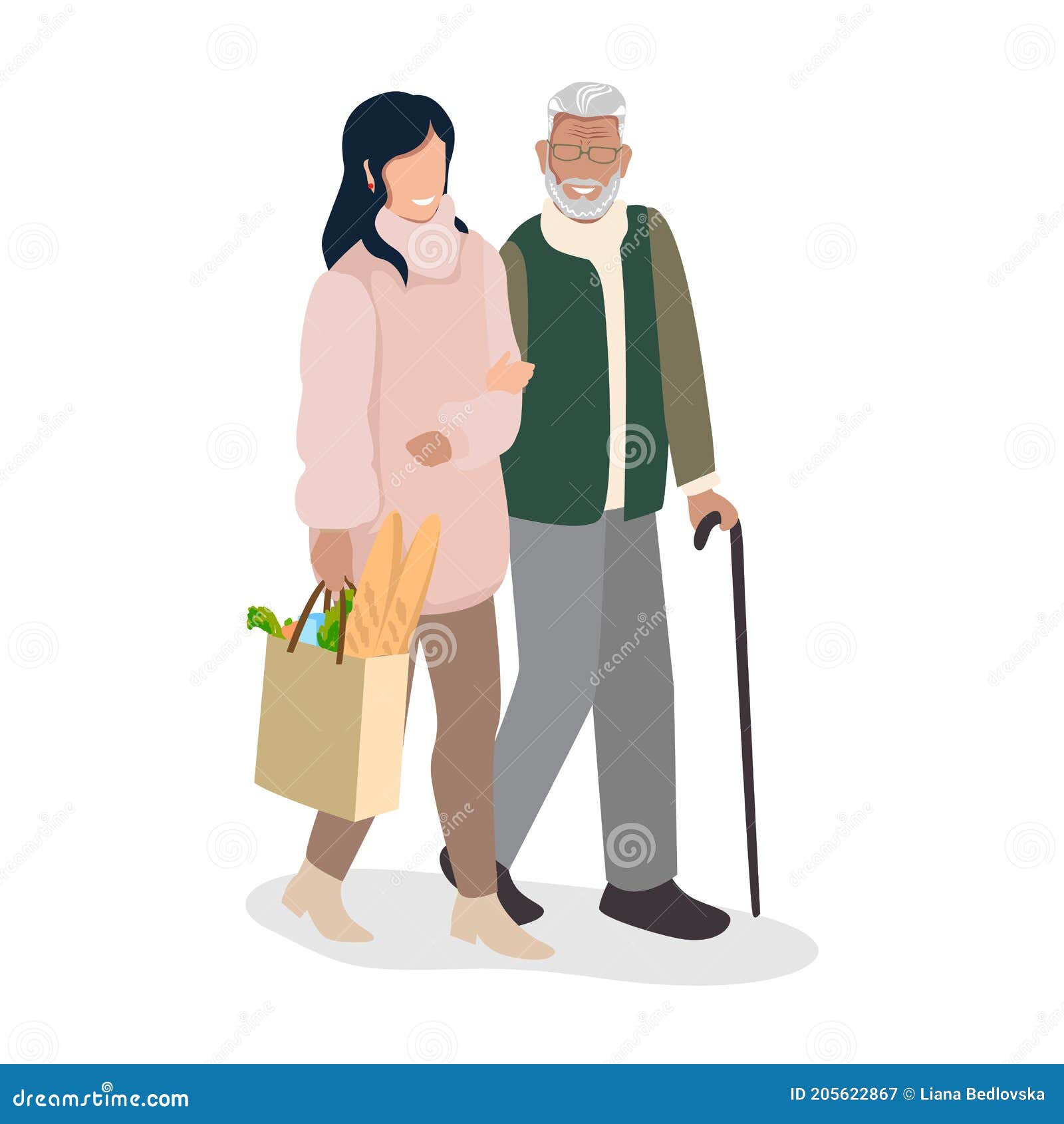 Girl Helps Old Men Carry Bag Cartoon Vector | CartoonDealer.com #82532727